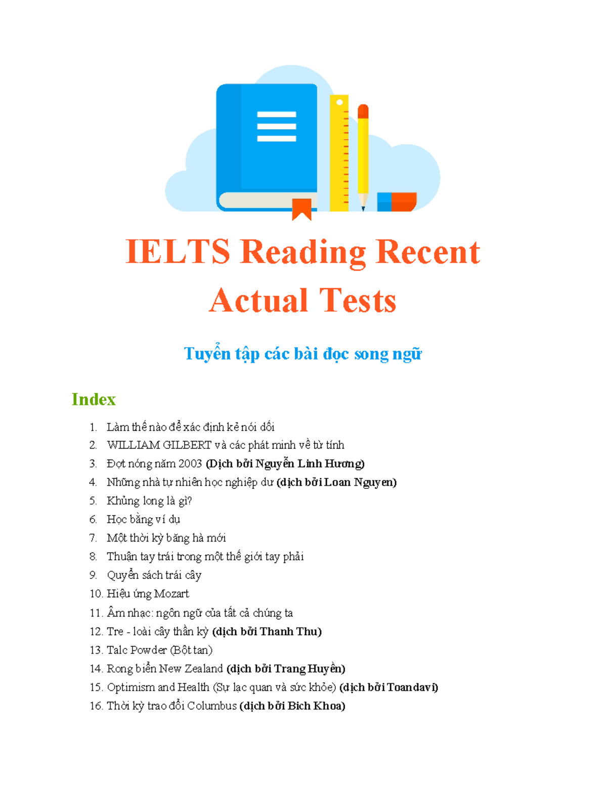 Ielts Reading Recent Actual Tests Song ngữ - IELTS Reading Recent ...
