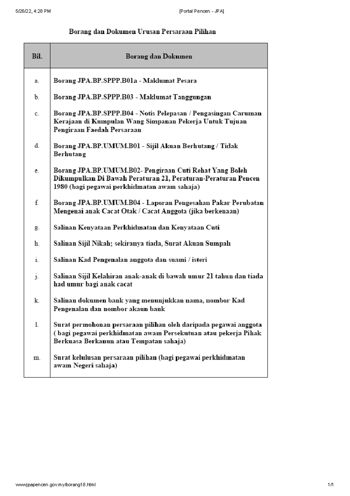Borang - JPA - education - 5/26/22, 4:28 PM [Portal Pencen - JPA] jpapencen.gov/borang18 1 ...