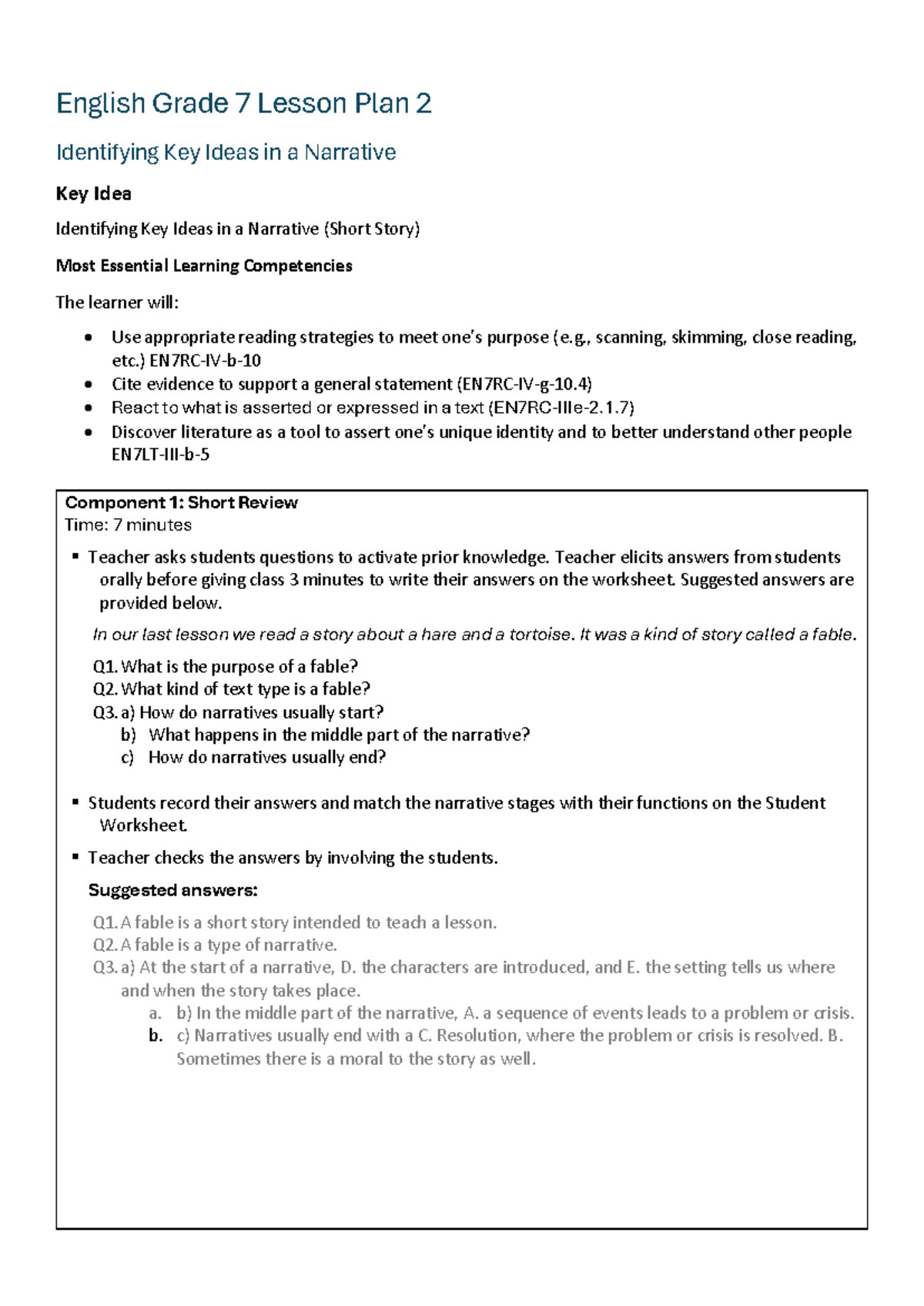 English Grade 7 Lesson Plan 2 - English Grade 7 Lesson Plan 2 ...