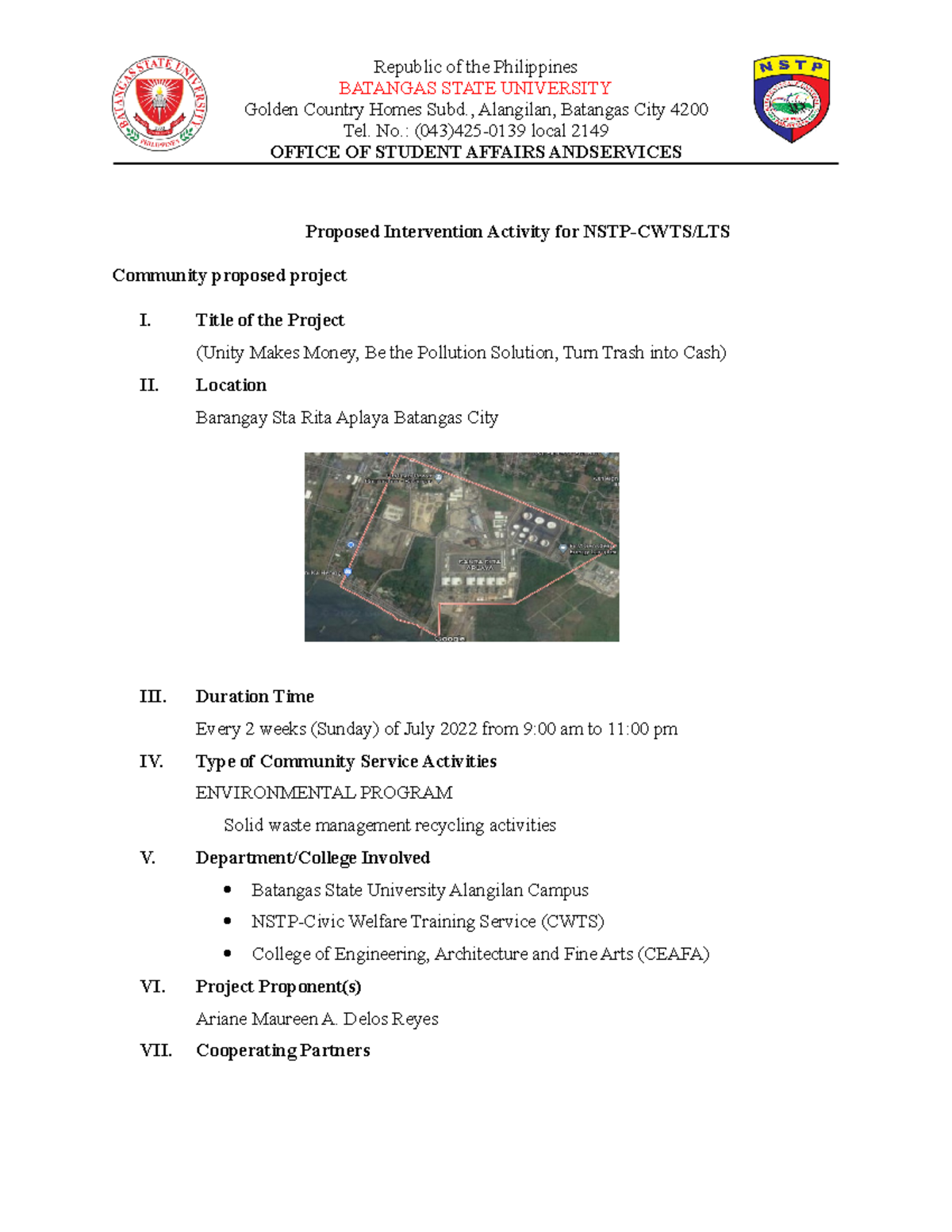 National Service Training Program (NSTP) PROPOSAL DRAFT PART 1 TO 9 ...