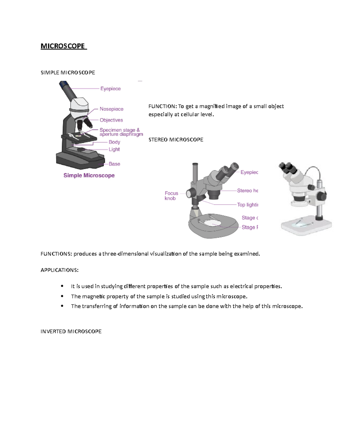 Microscopes-PHY370 - MICROSCOPES USED IN LABS - MICROSCOPE SIMPLE ...