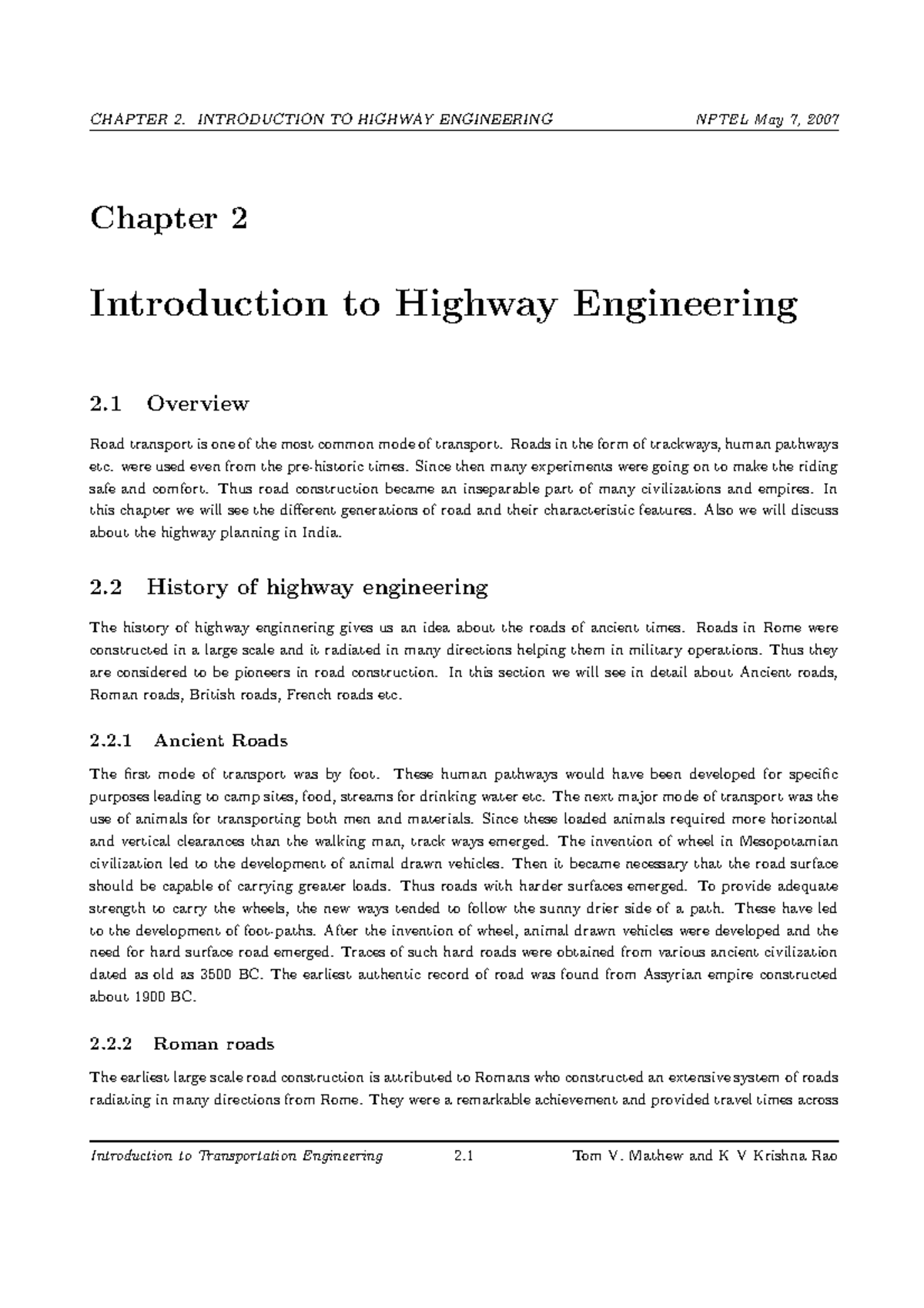 Lec-2 - lecture notes - Chapter 2 Introduction to Highway Engineering 2 ...