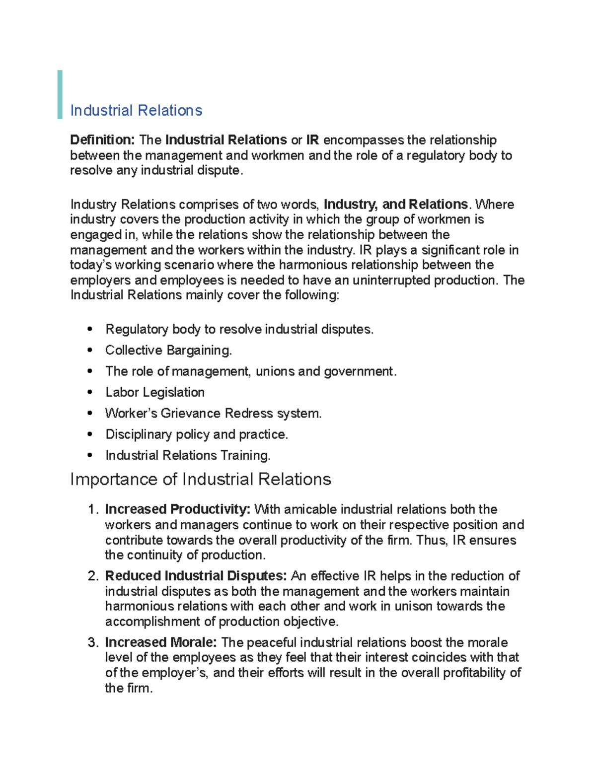 (Summary of industrial relations) - Industrial Relations Definition ...