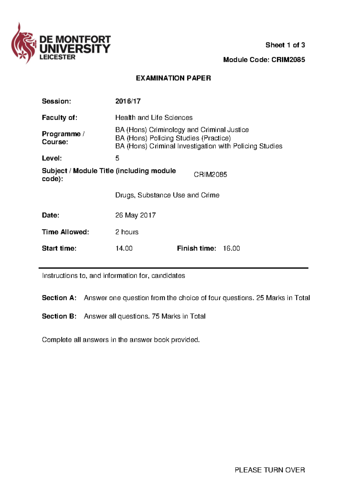 CRIM2085 2017 - exam - Sheet 1 of 3 Module Code: CRIM PLEASE TURN OVER ...