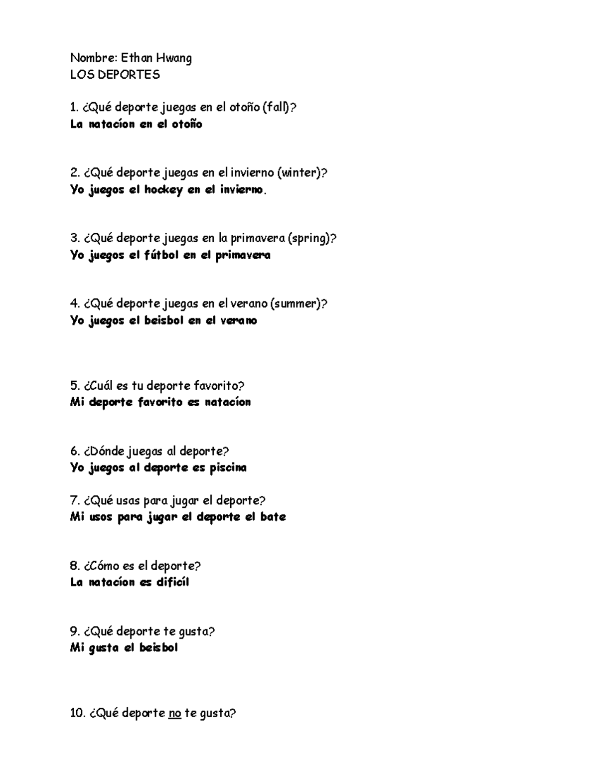 Deportes Entrevistas - ggggggg - Nombre: Ethan Hwang LOS DEPORTES ¿Qué ...