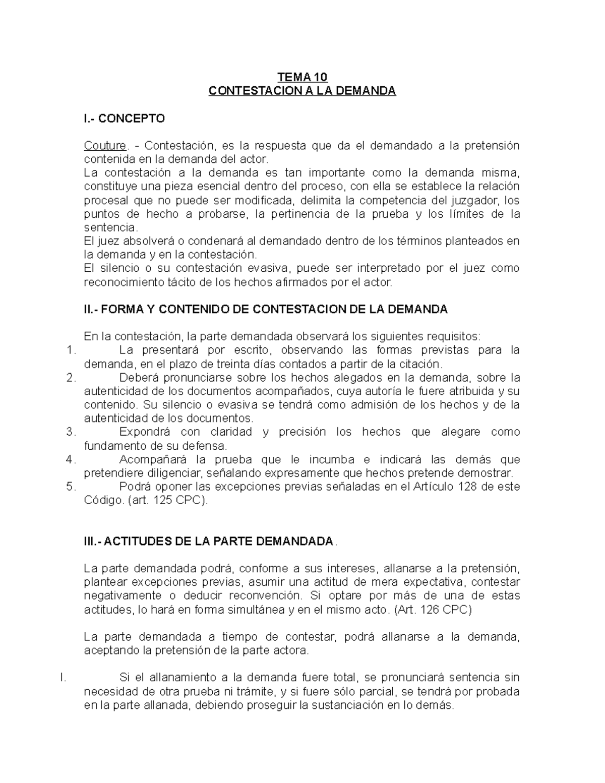 TEMA 10 Contestación - TEMA 10 CONTESTACION A LA DEMANDA I.- CONCEPTO ...
