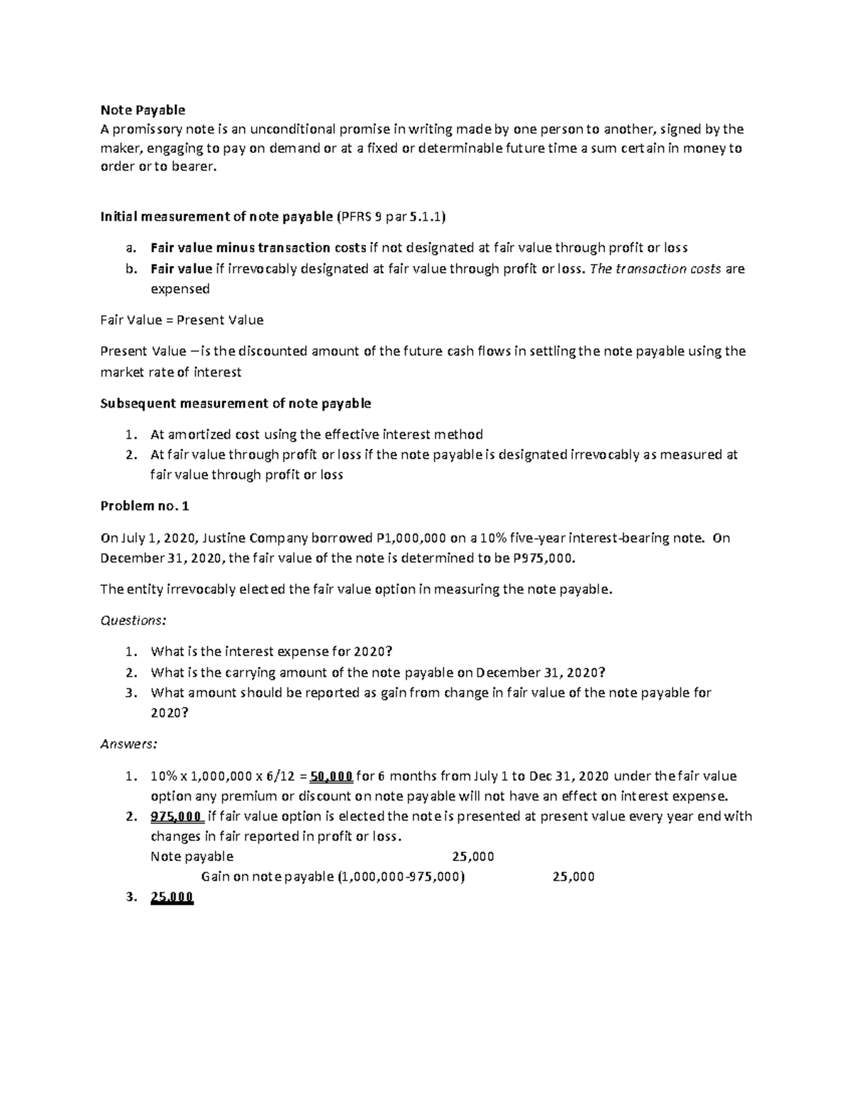 Note Payable Practice Exercise F Note Payable A Promissory Note Is An