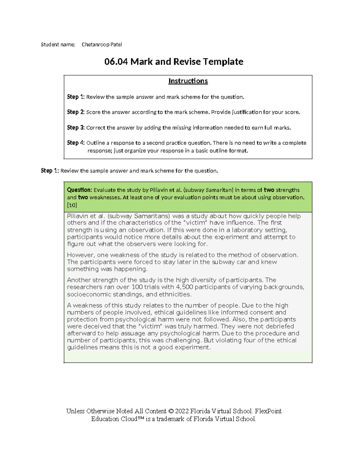 Mark revise template - Student name: Chetanroop Patel 06 Mark and ...