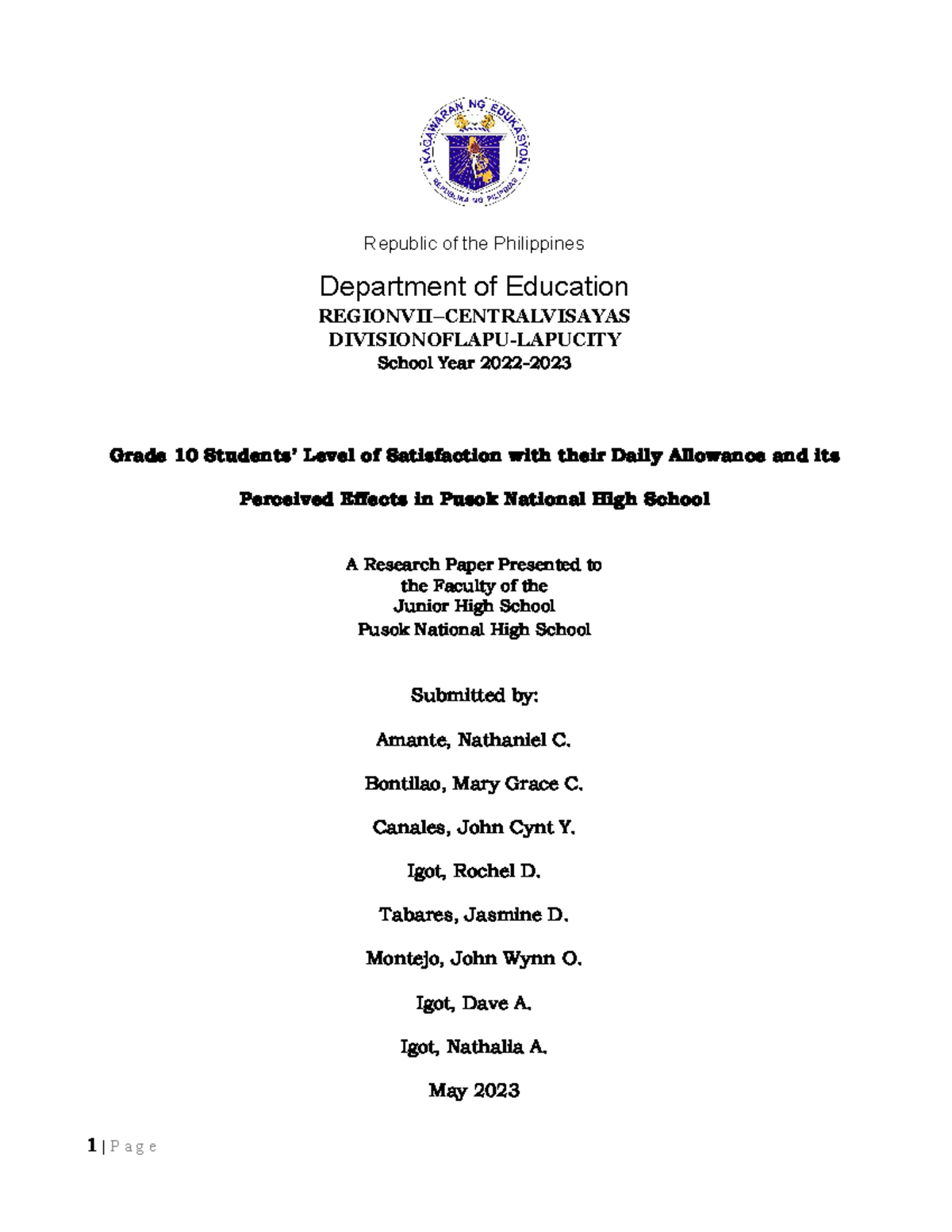 Research Paper of G3, 10-F - Republic of the Philippines Department of ...