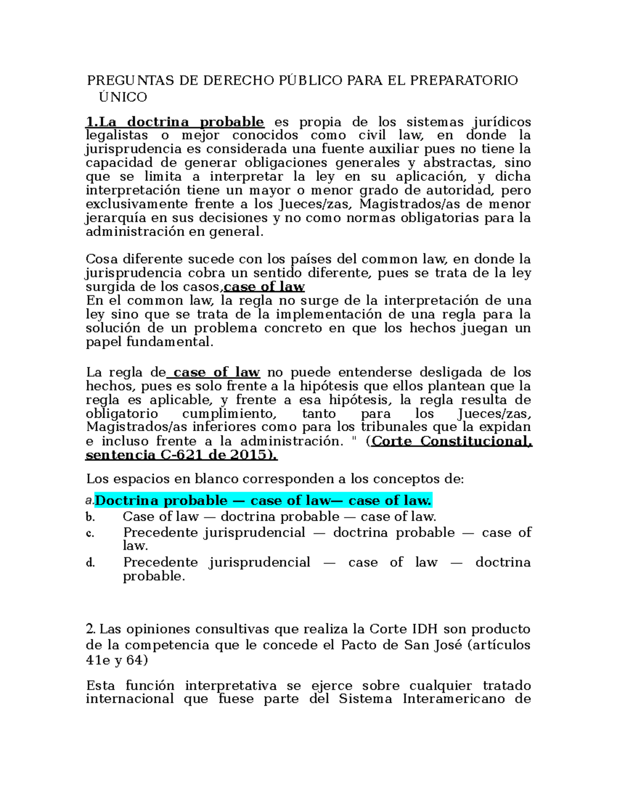 Ultimo BCO DE Preguntas Publico 2024 - PREGUNTAS DE DERECHO PÚBLICO ...