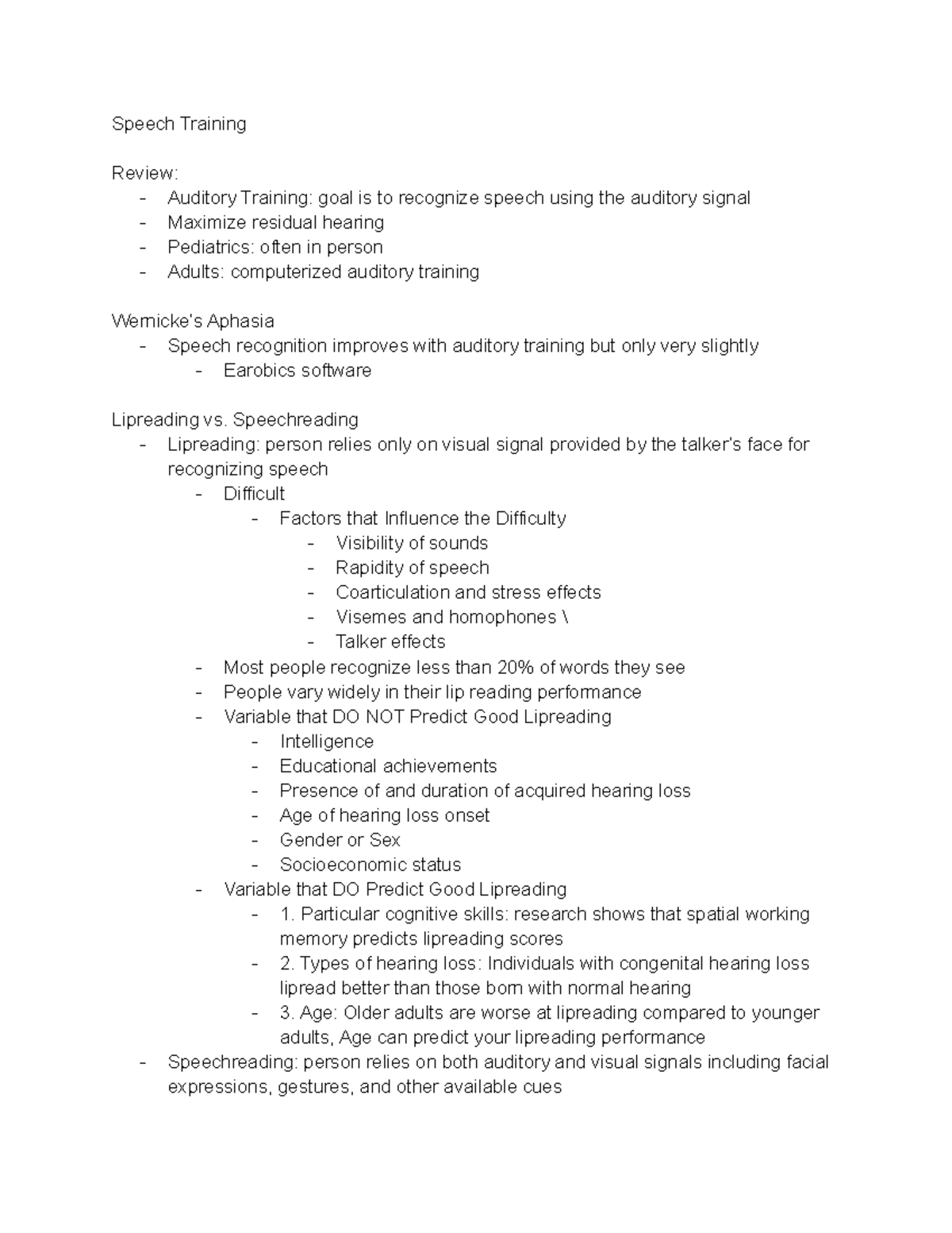 Lecture 3 Speech Training 1 26 - Speech Training Review: - Auditory ...