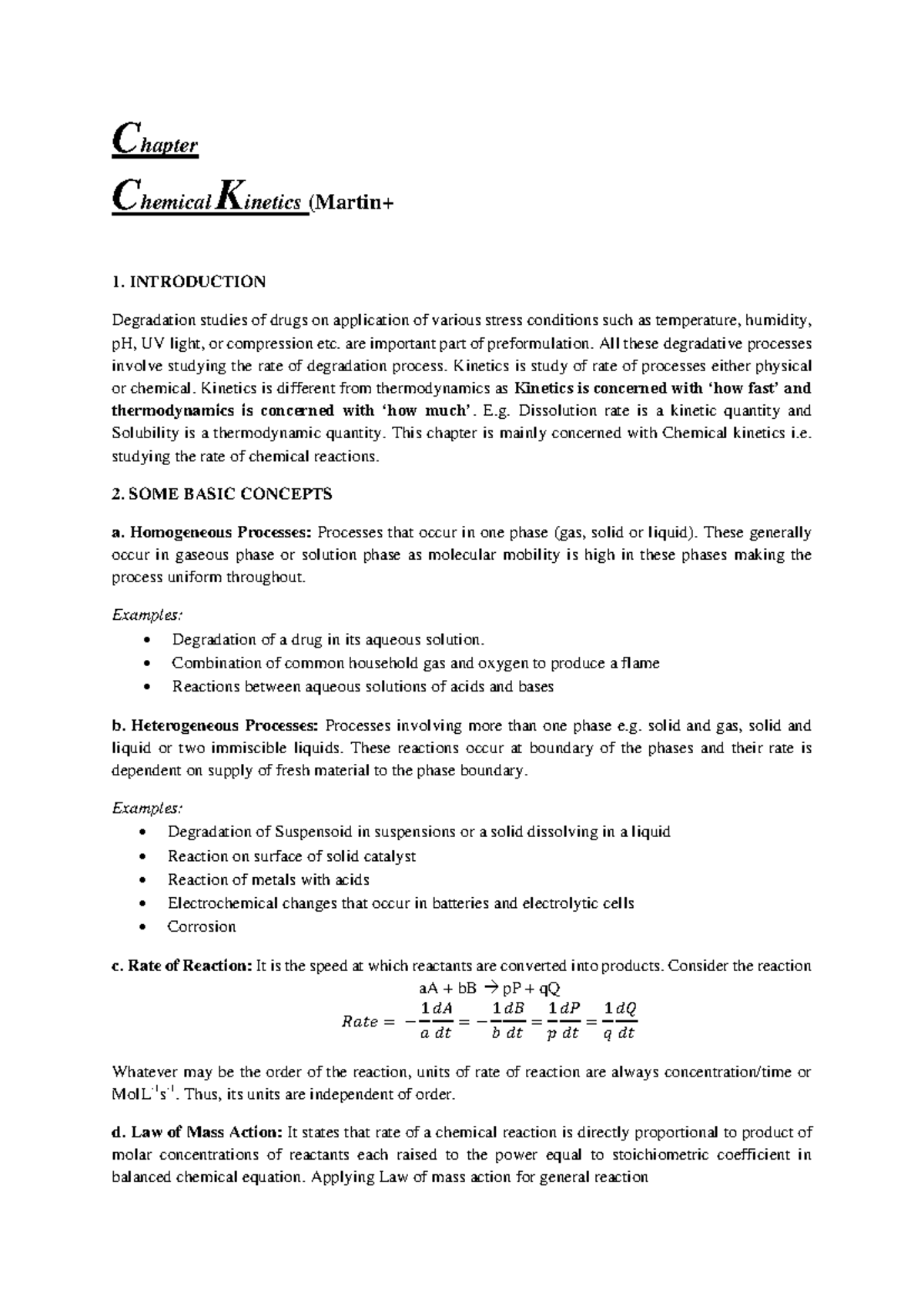 Chemical Kinetics - Summary of units - Chapter Chemical Kinetics ...