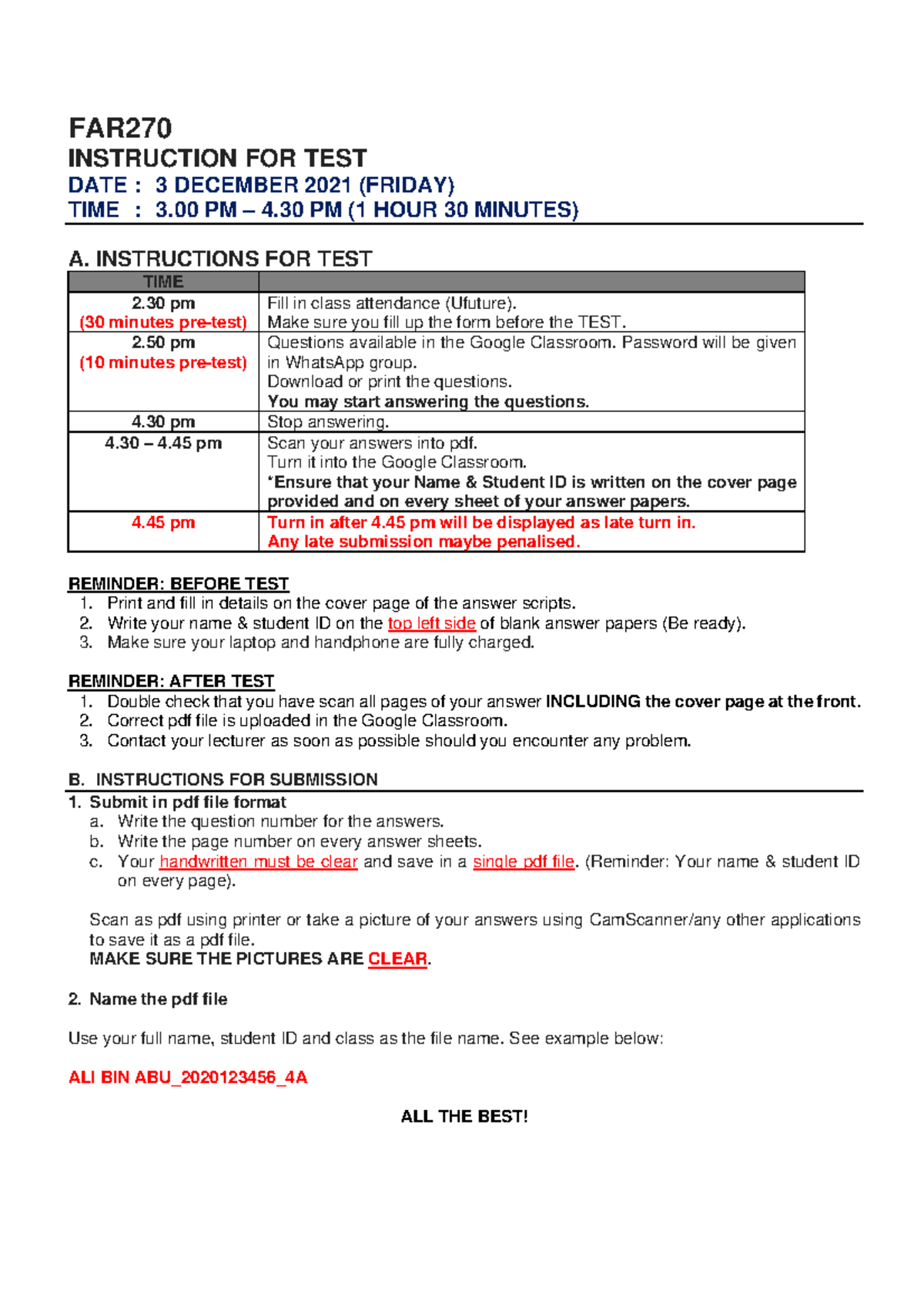 FAR270 Guideline TEST Submission - FAR INSTRUCTION FOR TEST DATE : 3 ...