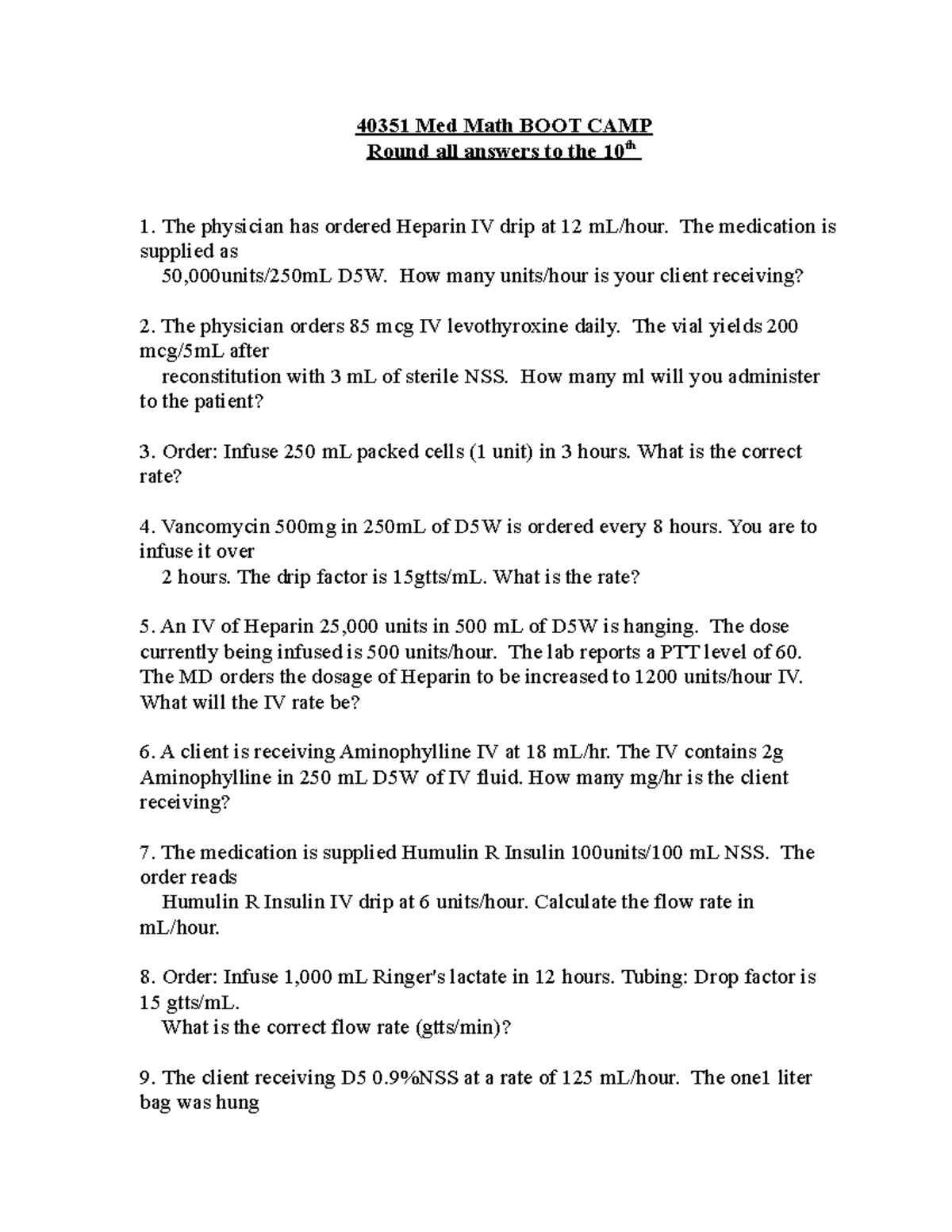 351+med+math+boot+camp+student+copy - 40351 Med Math BOOT CAMP Round ...