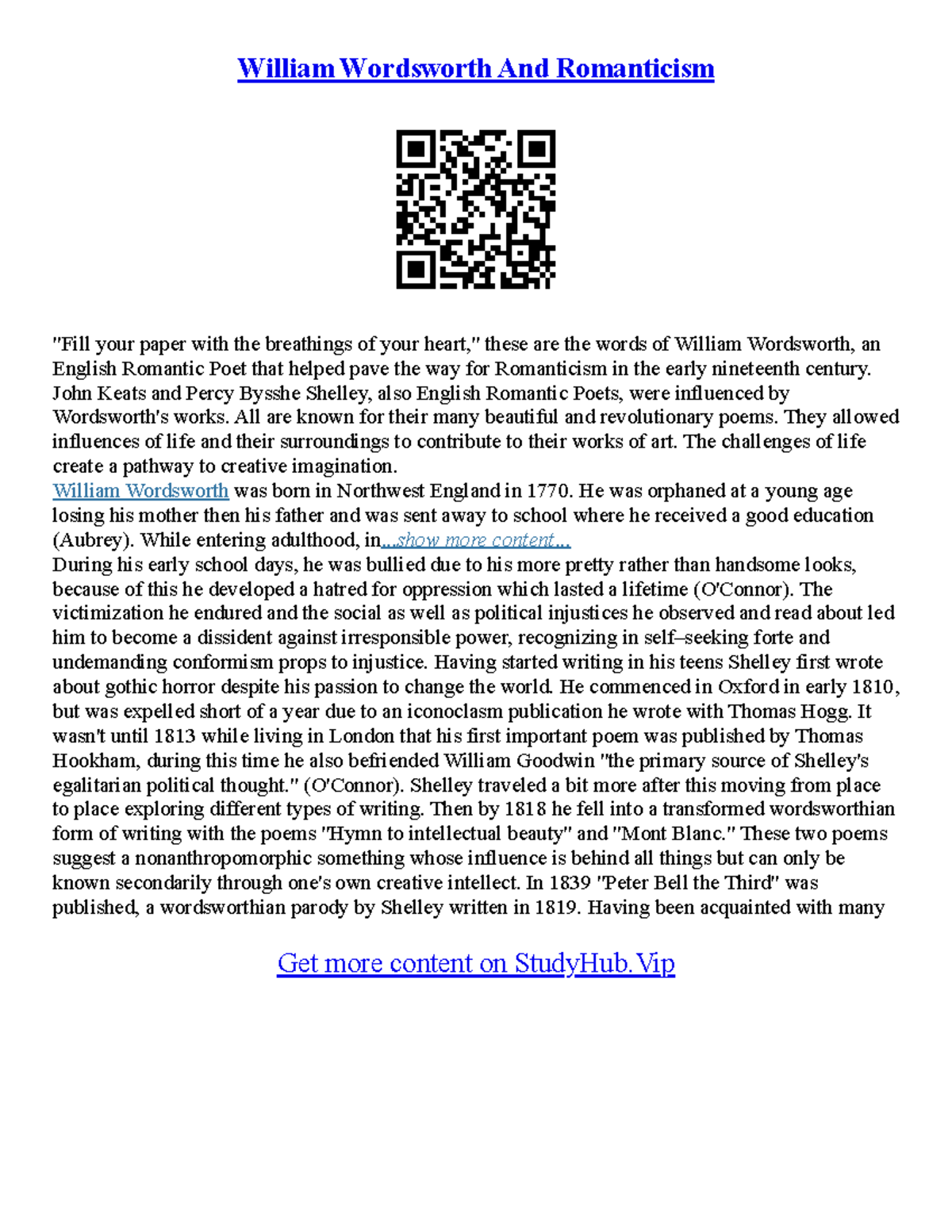 Essays On Romanticism - William Wordsworth And Romanticism "Fill your ...