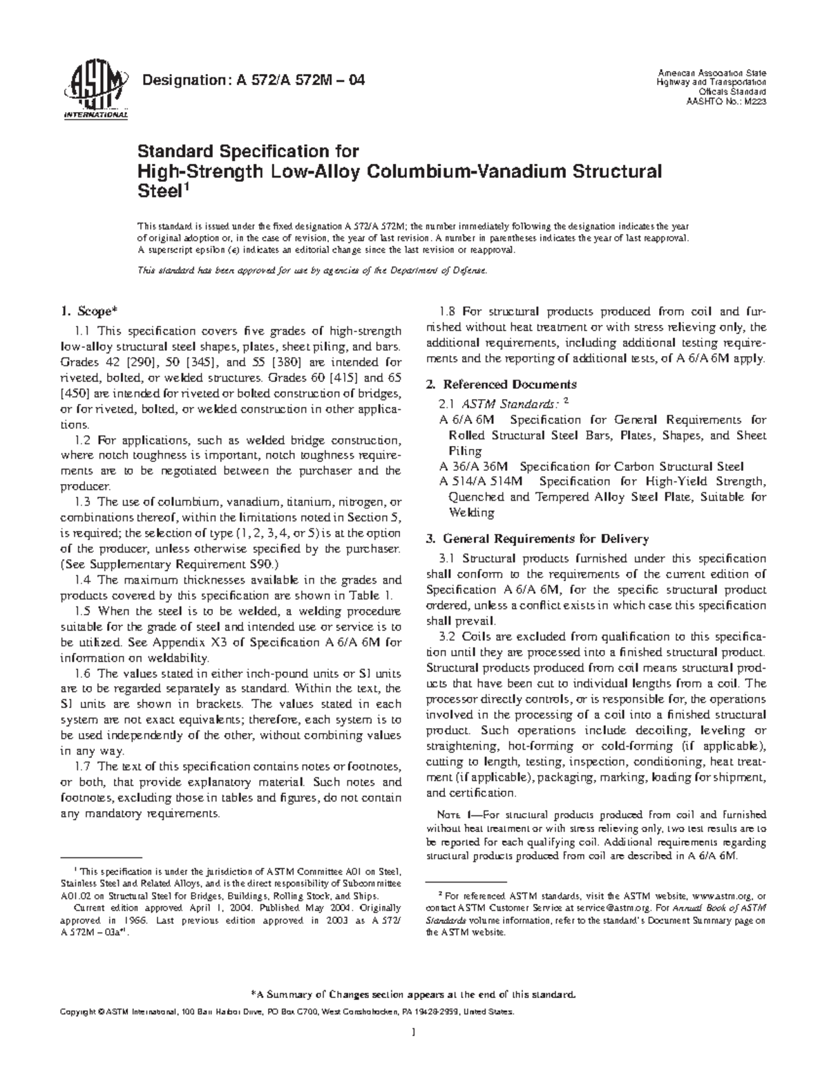 A 572 A 572M - 04 - ASME A 572 - Designation: A 572/A 572M – 04 ...