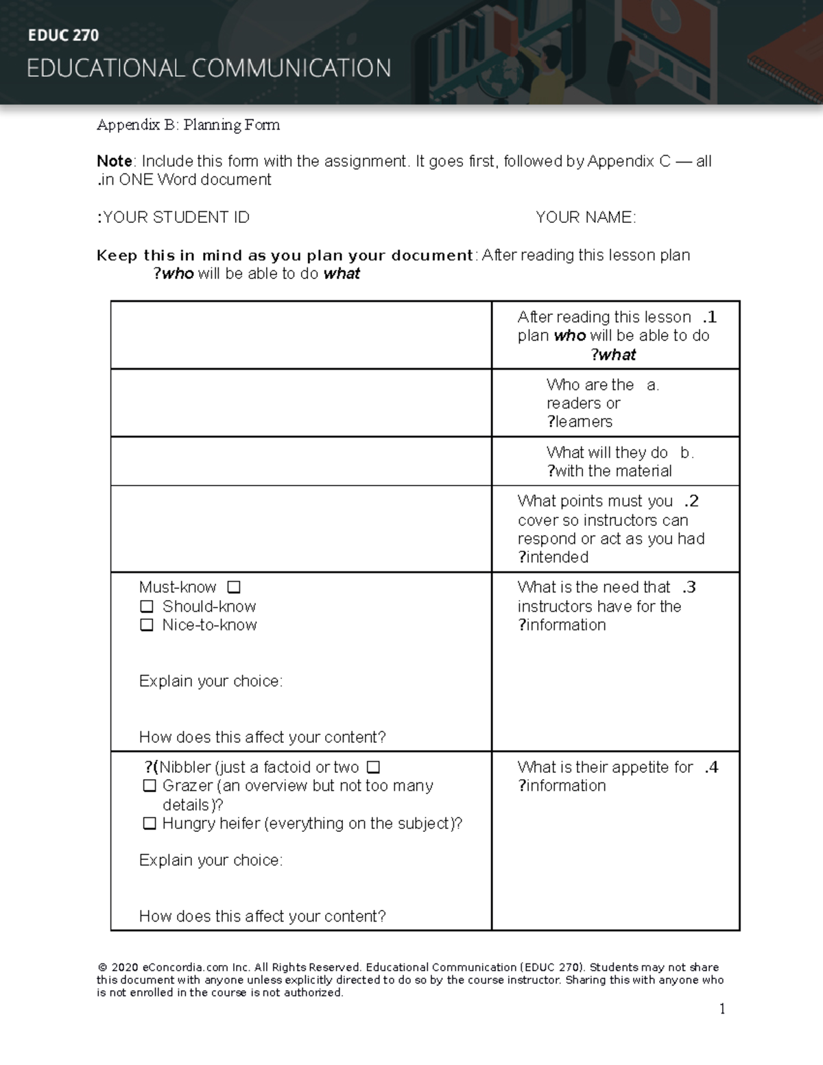 EDUC270 Lesson 6A Lesson Plans AB - Appendix B: Planning Form Note ...