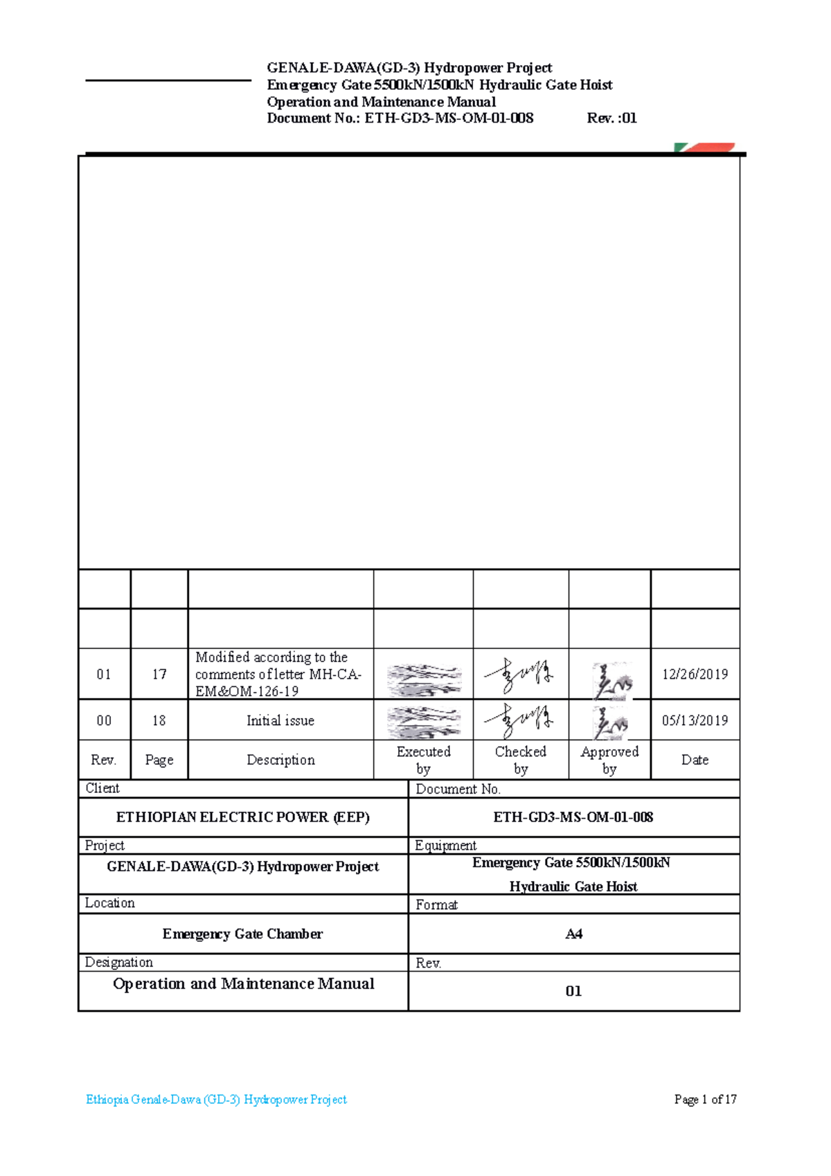 ETH-GD3-MS-OM-01-008-R1 5500KN-1500KN Emergency Gate Chamber Hydraulic ...
