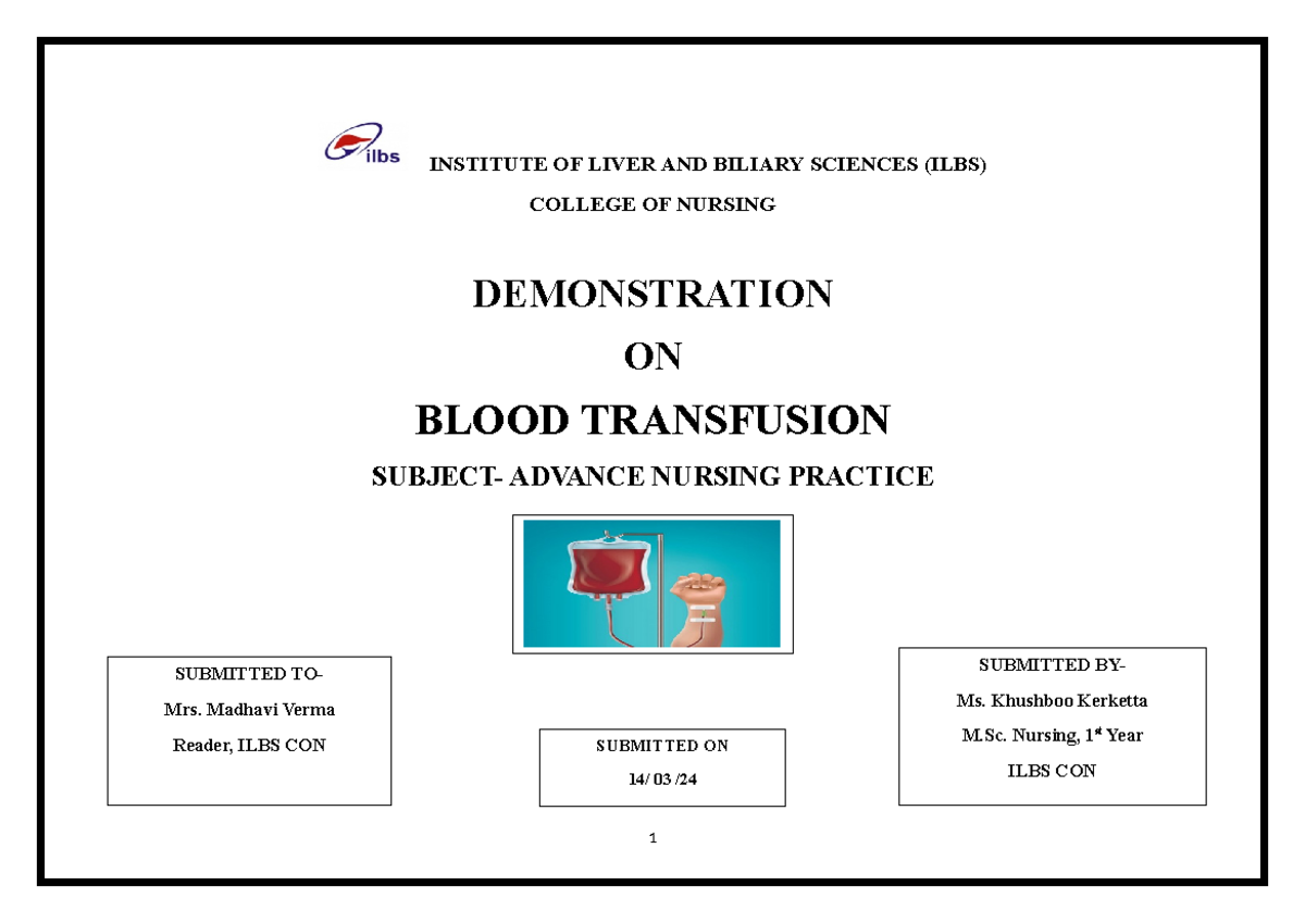 Demonstration on blood transfusion - INSTITUTE OF LIVER AND BILIARY ...