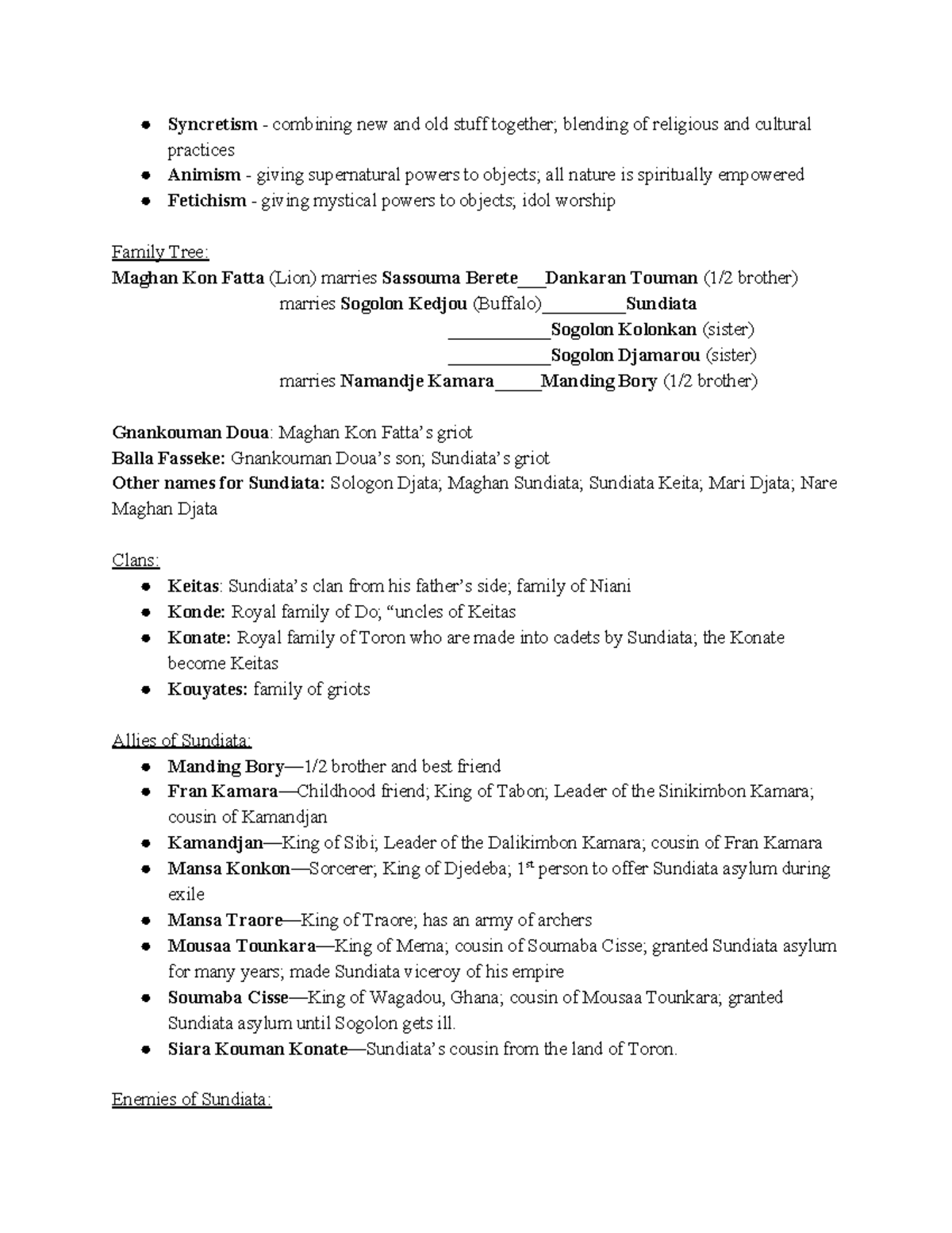 Sundiata - Lecture notes 7 - Syncretism - combining new and old stuff ...