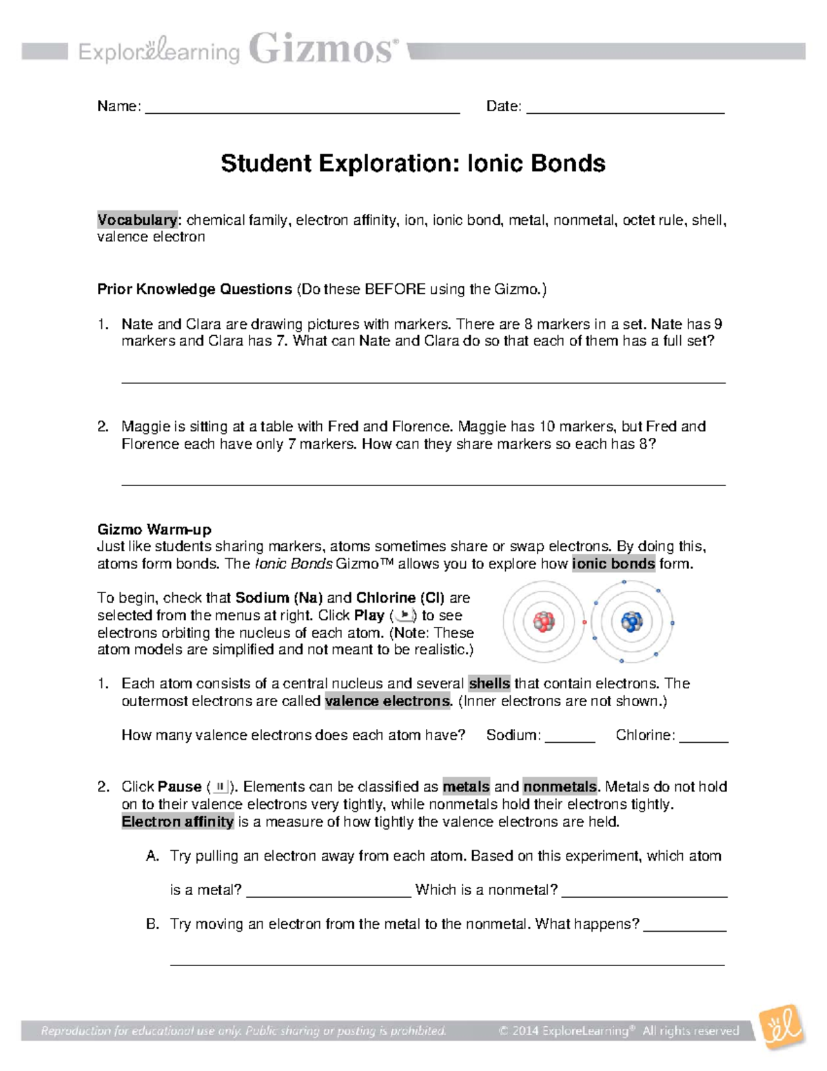 3. Worksheet Ionic Bonds - Name ...