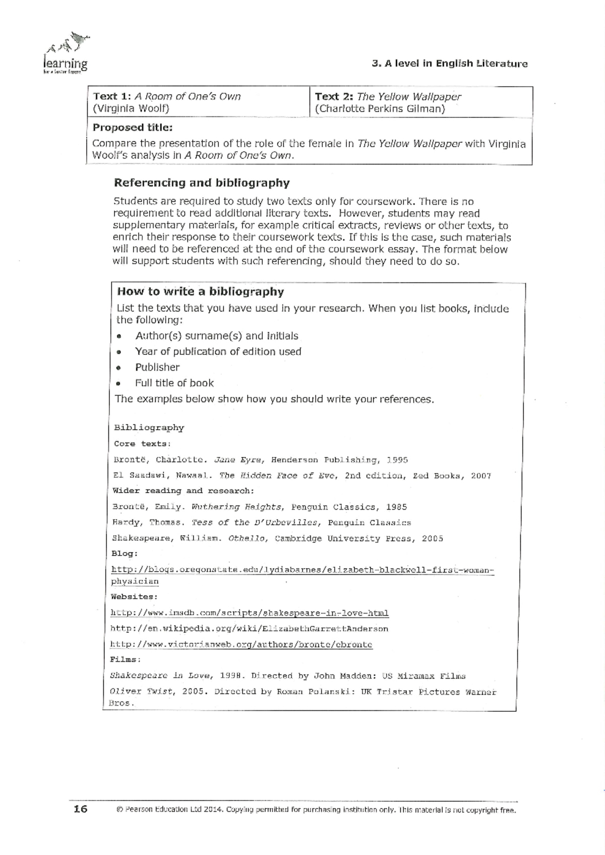 Referencing and bibliography Edexcel - learning 3. A level in English ...