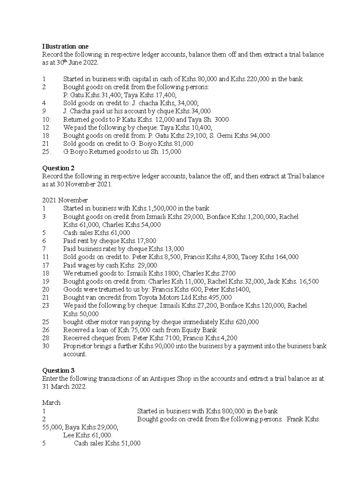 Double entry Lesson II - practice and evaluation - Illustration one ...