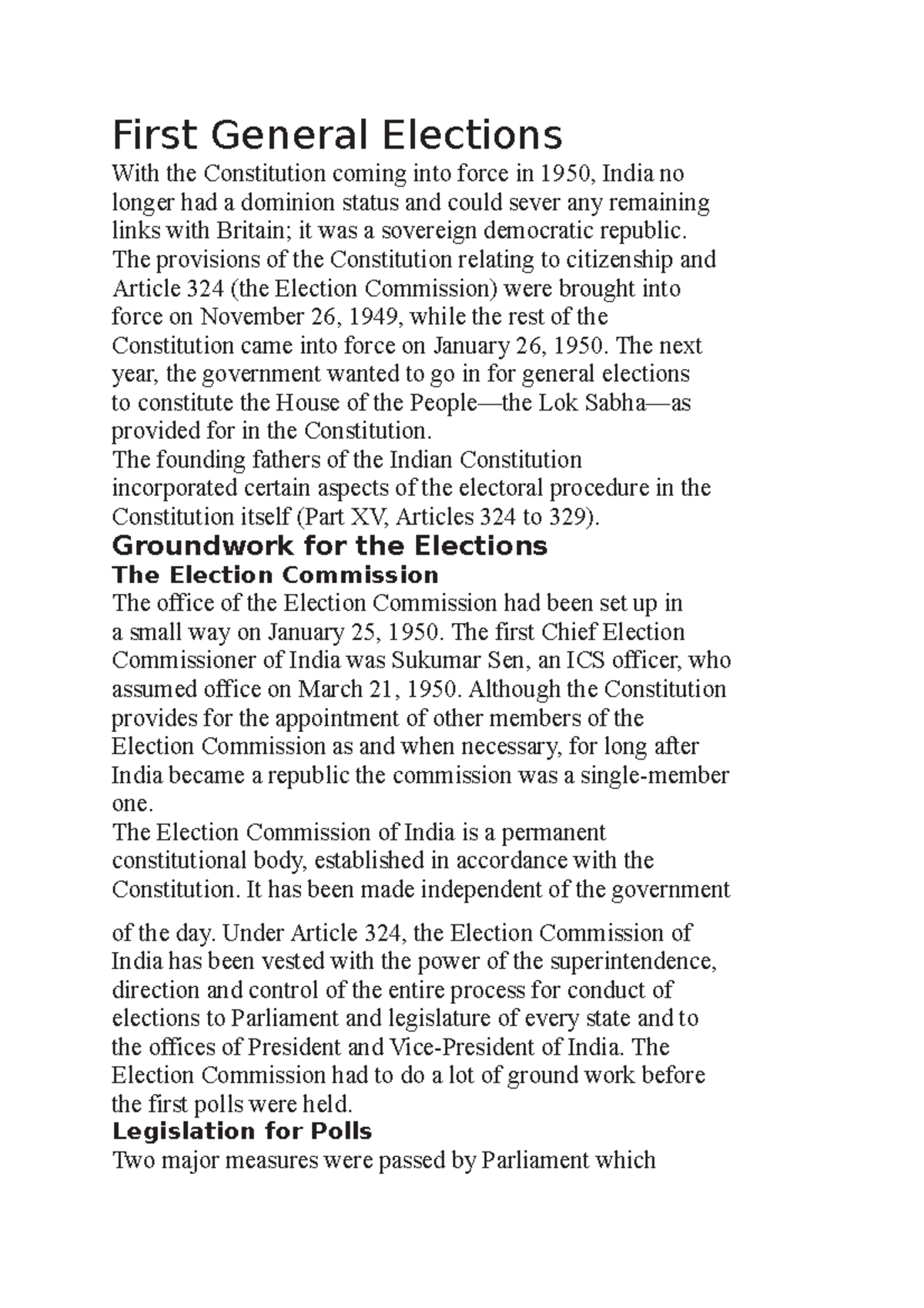 First General Elections - The provisions of the Constitution relating ...