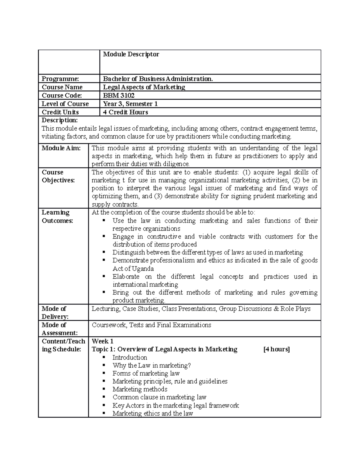 Module Descriptor - Legal Aspects of Purchasing Notes - Module ...