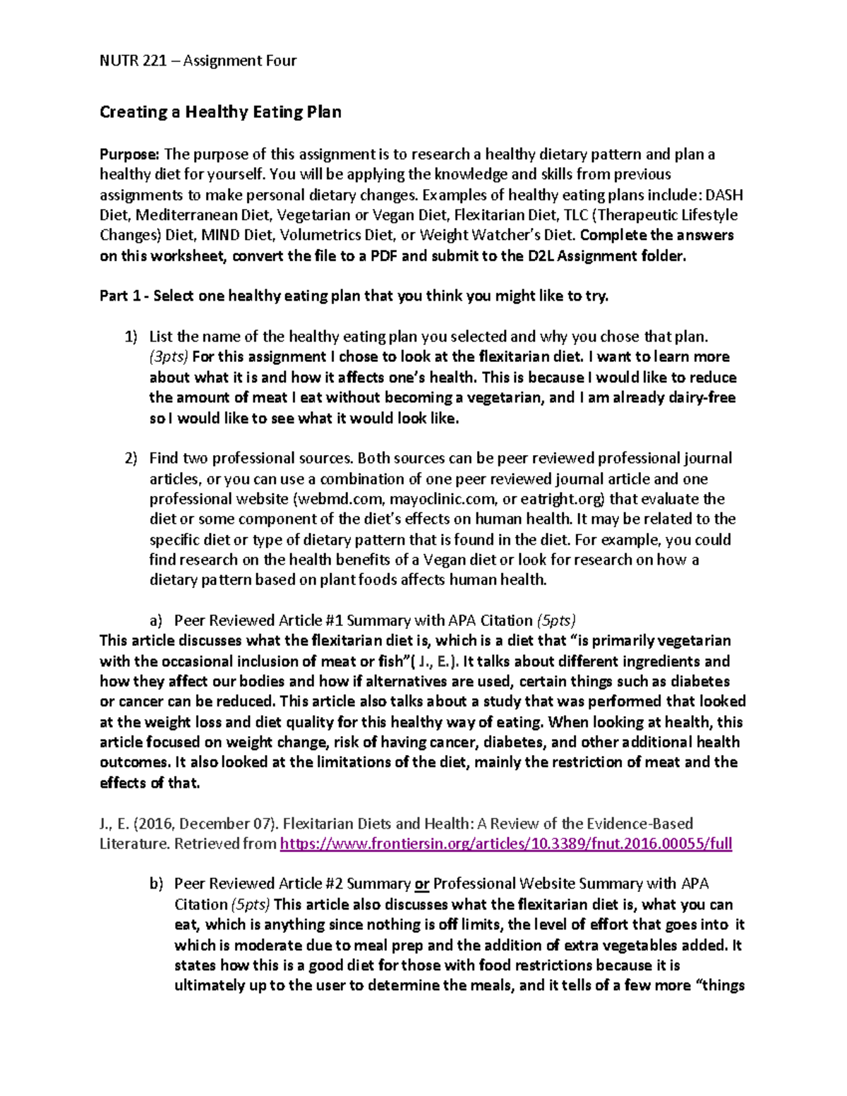 Assignment 4 Creating a Healthy Eating Plan - NUTR 221 – Assignment ...