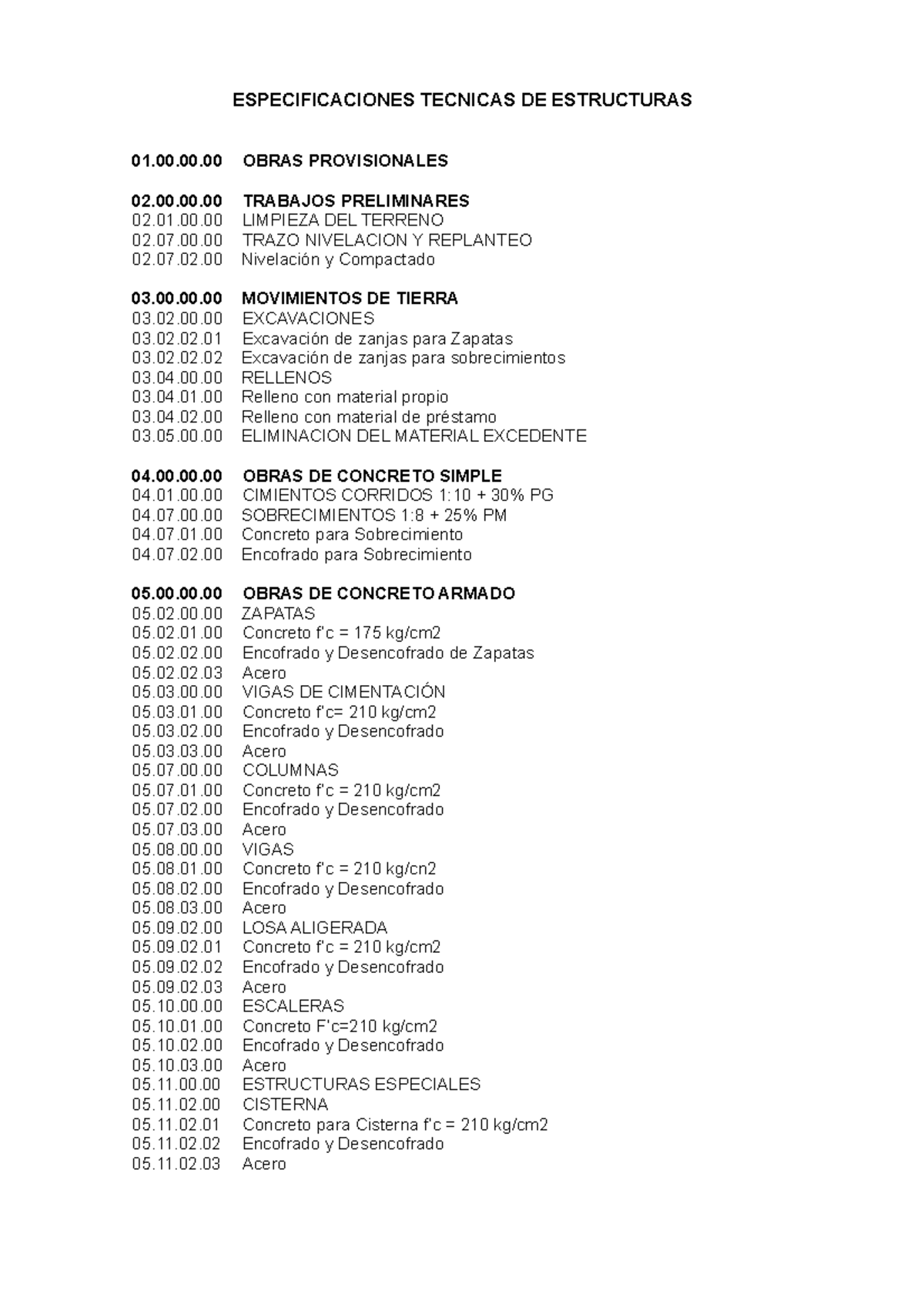 Especificaciones Tecnicas - Estructuras - ESPECIFICACIONES TECNICAS DE ESTRUCTURAS 01.00.00 ...
