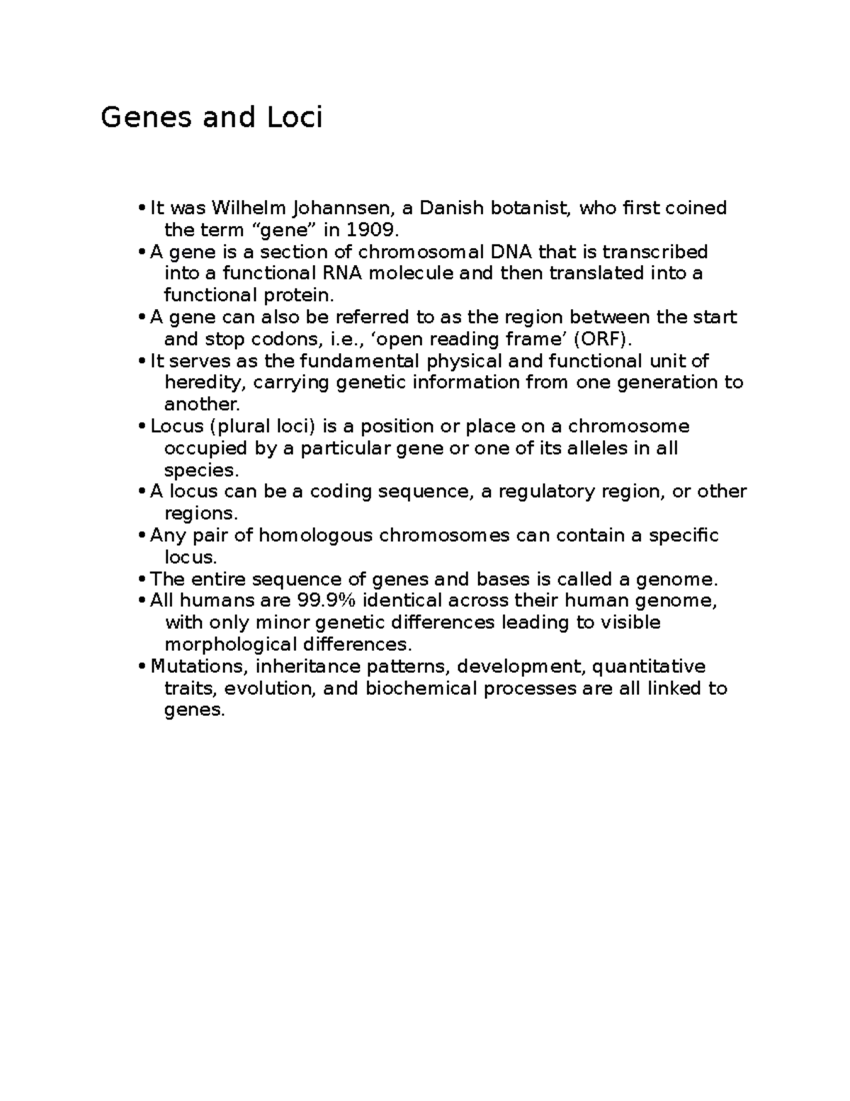 Genes and Loci - notes - Genes and Loci It was Wilhelm Johannsen, a ...