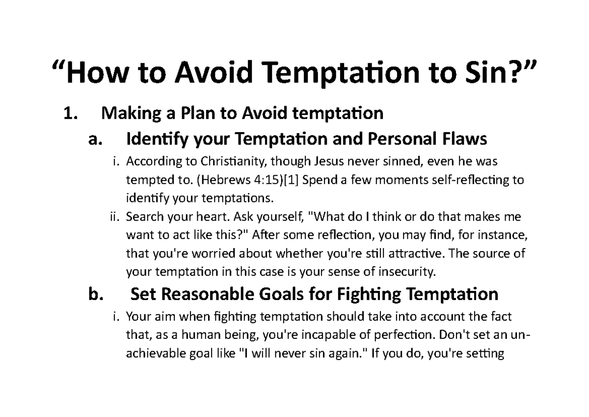 How to Avoid Temptation to Sin - “How to Avoid Temptation to Sin?” 1 ...
