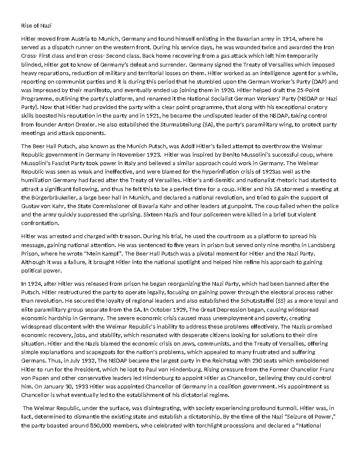 Rise of Nazi - Rise of Adolf hitler, life under the Nazi's and the ...