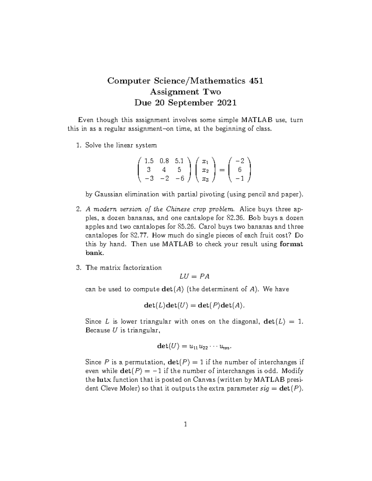 Assignment 2 J.Barlow - Computer Science/Mathematics 451 Assignment Two ...