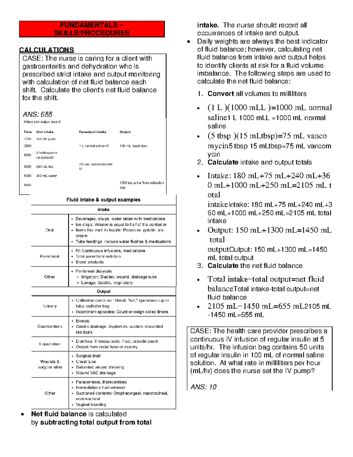 Funda-skills procedures - FUNDAMENTALS – SKILLS/PROCEDURES CALCULATIONS ...