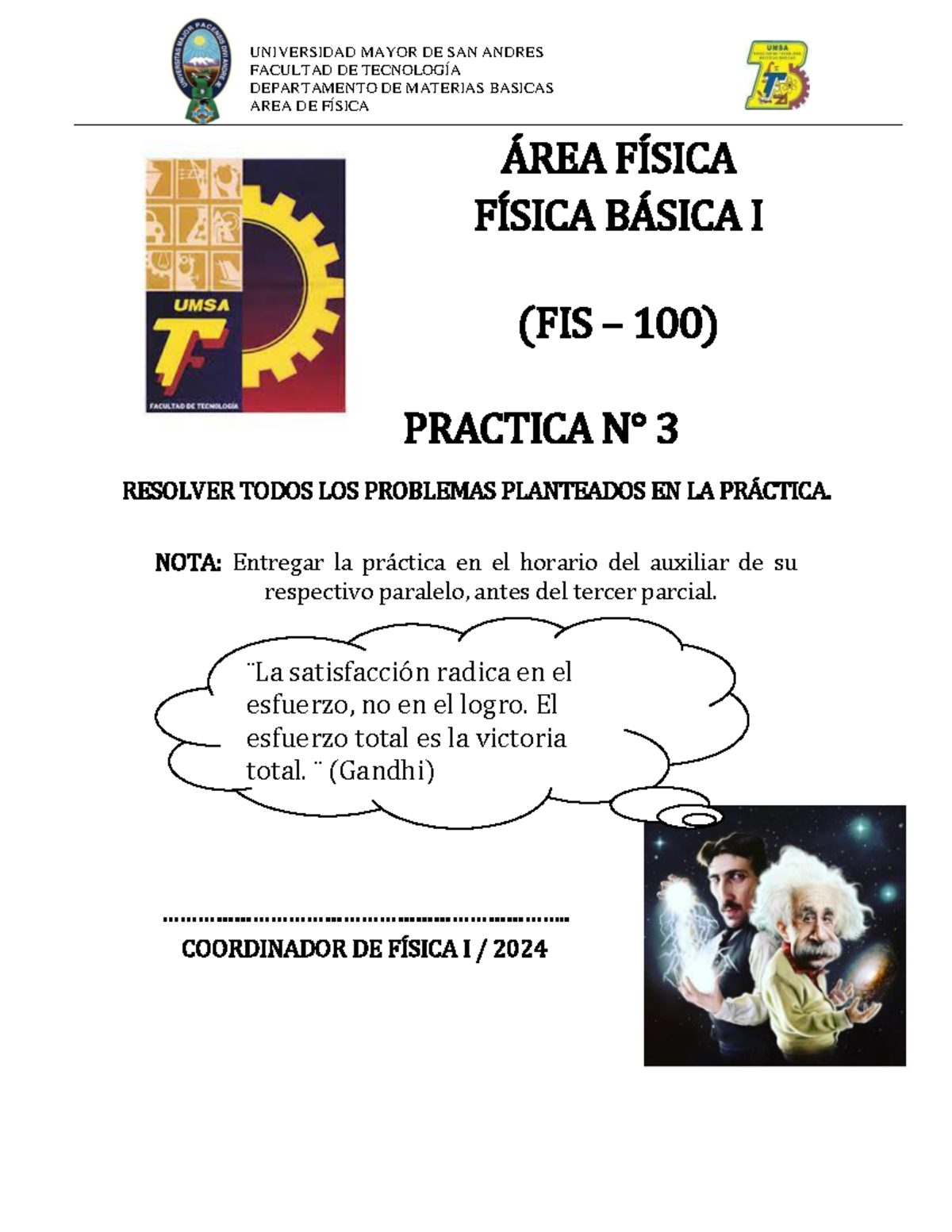 N°3 Practica FIS-100 2024 - FACULTAD DE TECNOLOGÍA DEPARTAMENTO DE ...