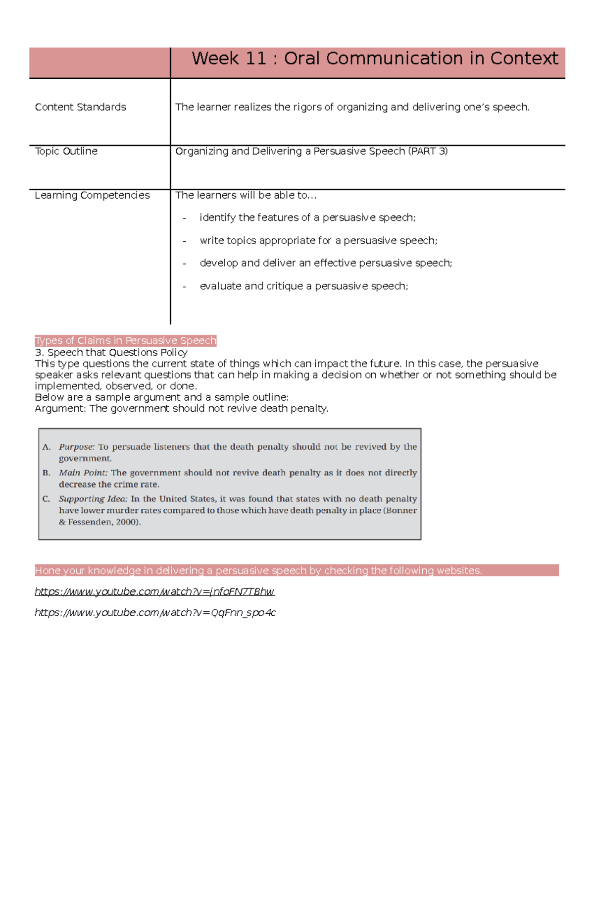 Oral Communication, Week 11 - Week 11 : Oral Communication in Context ...