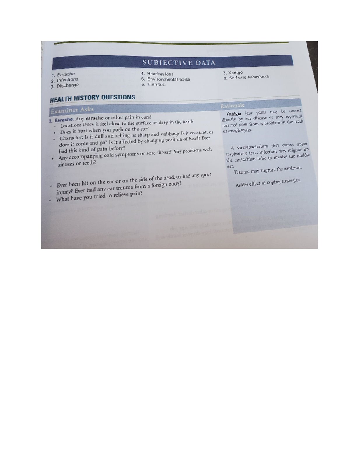 Ears subjective data - NOTES - PNUR 129 - Studocu