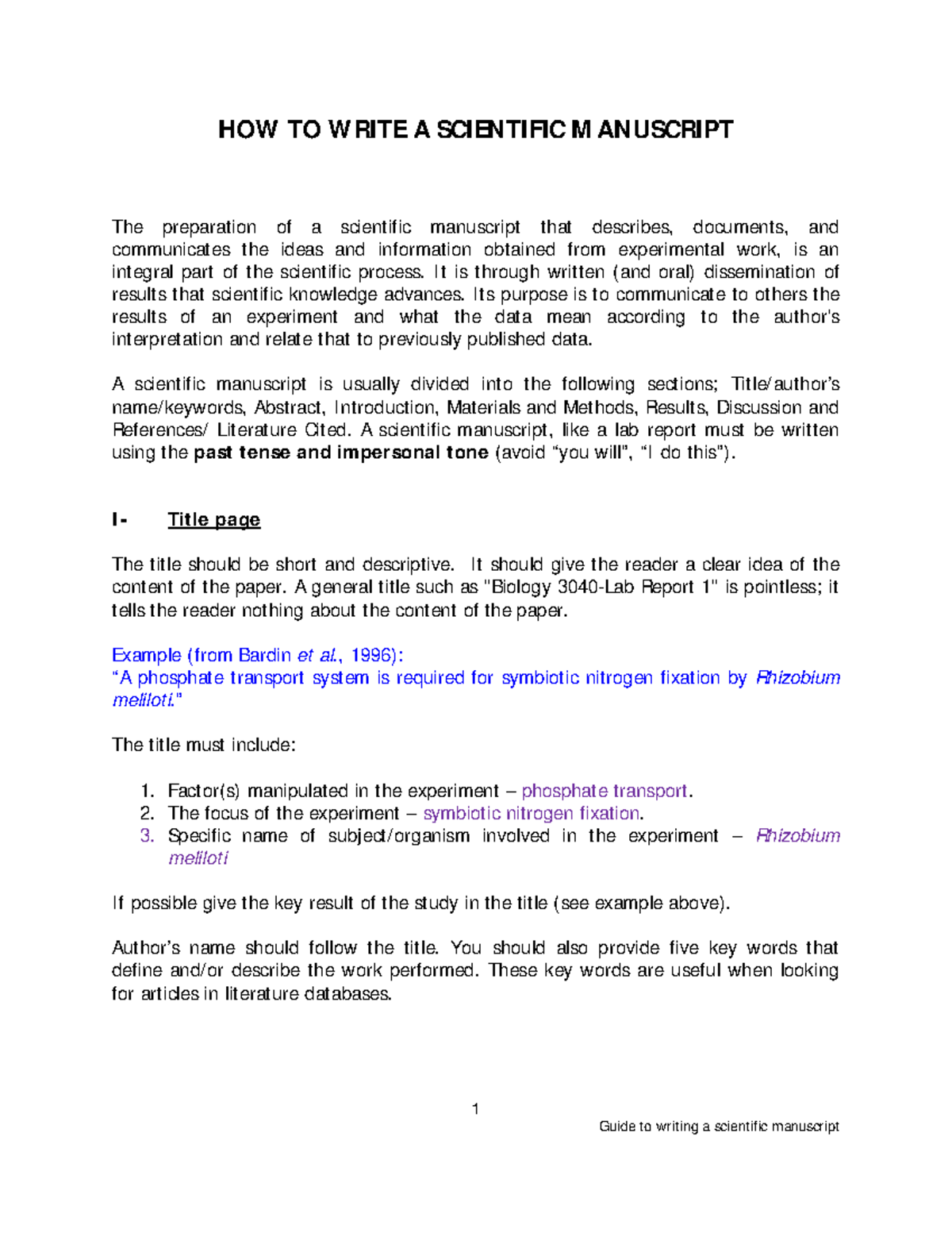 How To Write A Scientific Manuscript - 1 How To W Rite A Scientific M 
