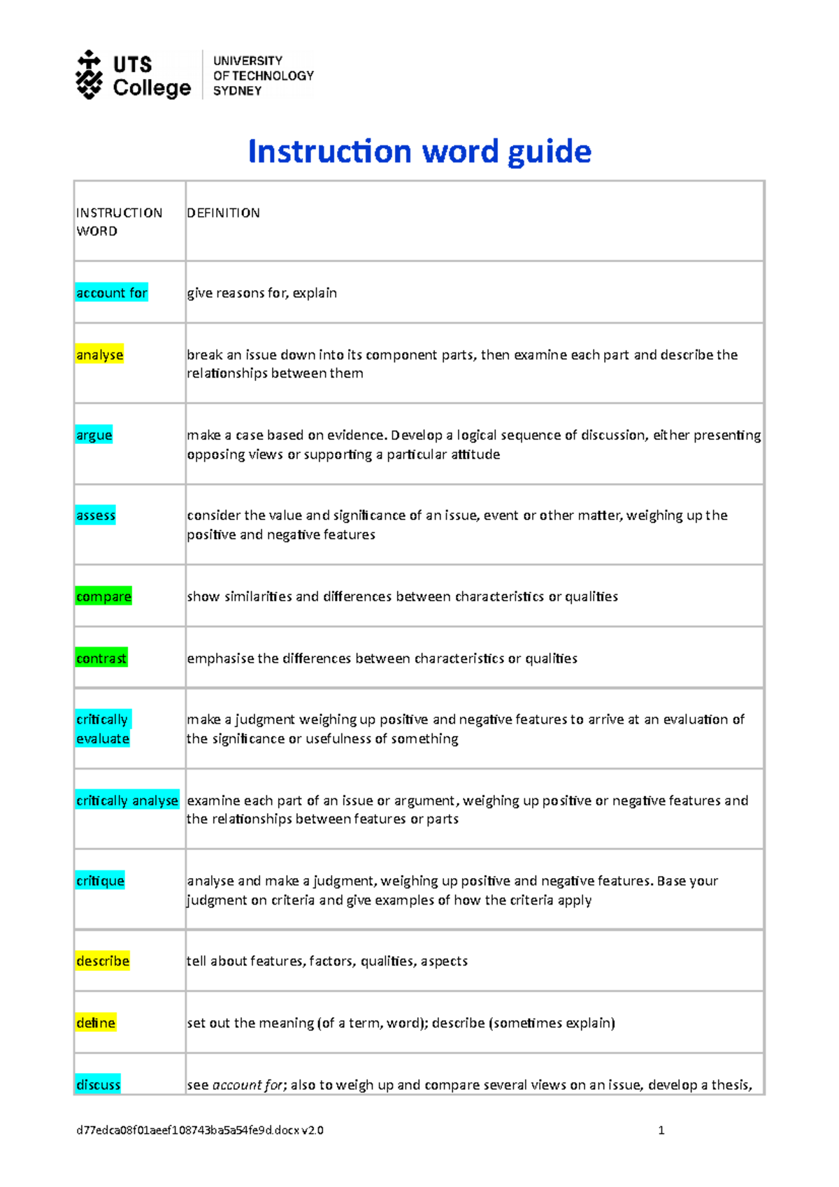 Instruction word guide - Instruction word guide INSTRUCTION WORD ...