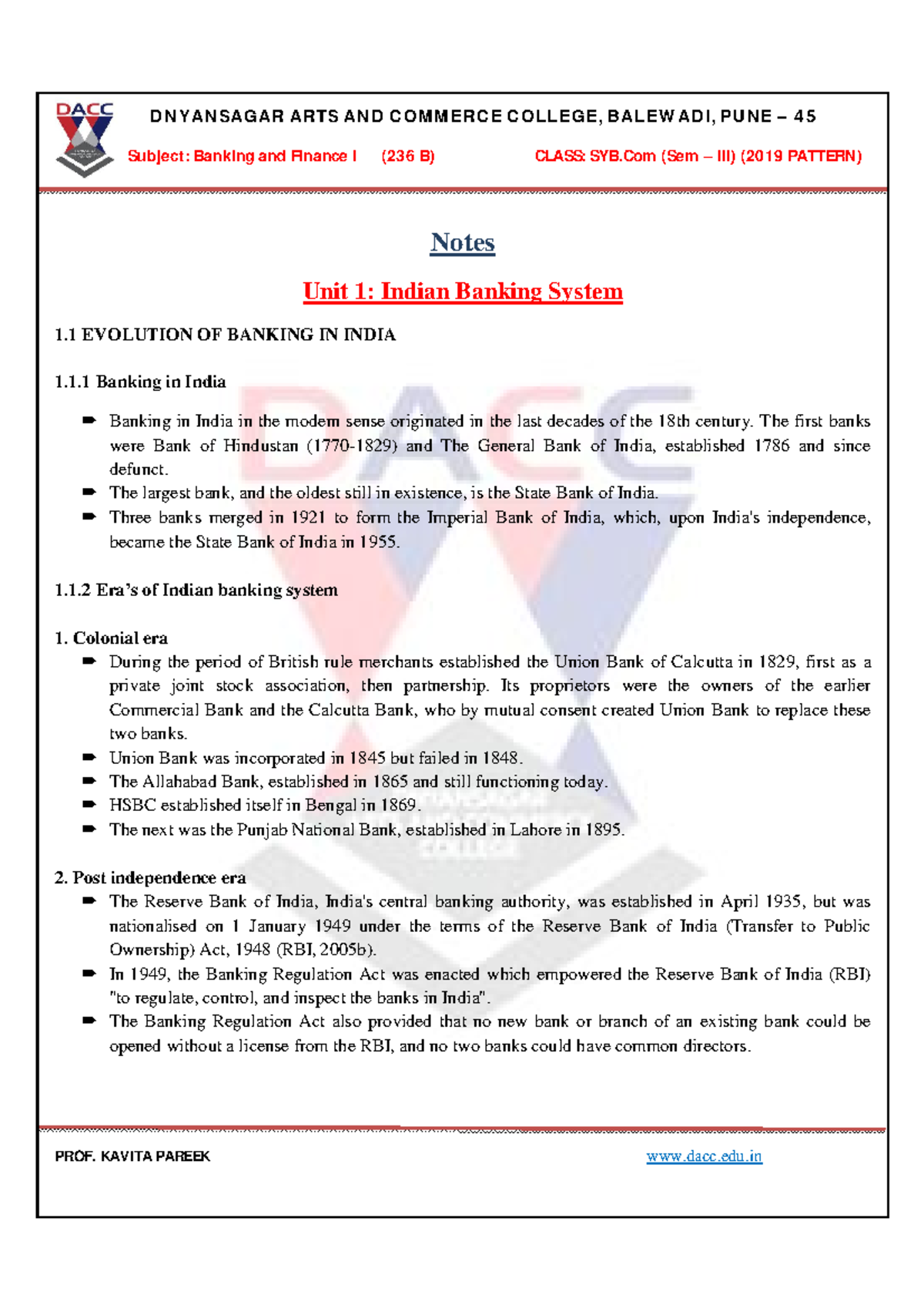 Notes-Banking - INDIAN BANKING - Subject: Banking and Finance I (236 B ...
