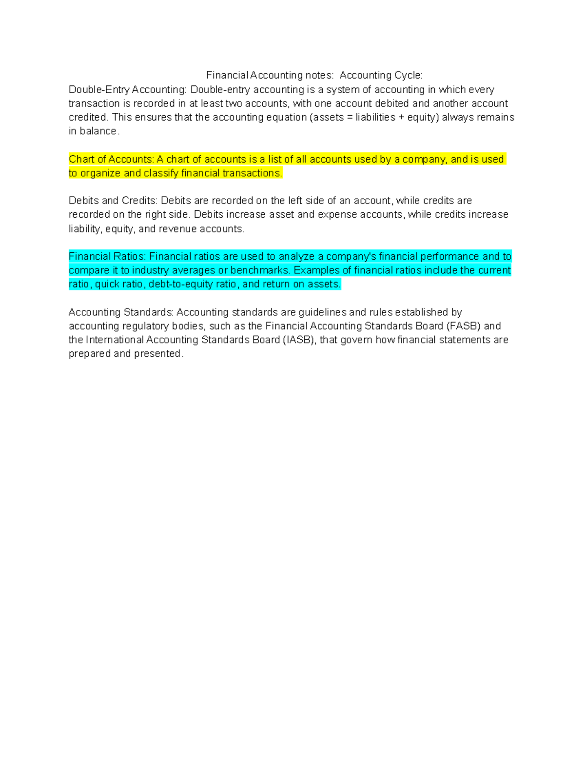 Financial Accounting notes 3 Accounting Cycle - Financial Accounting ...