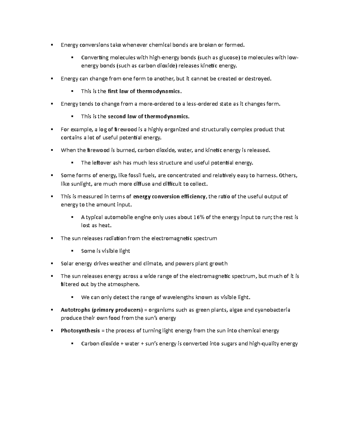 Energy conversions - SUMMARY OF CHEMISTRY PLUS EARTH SCIENCE MATERIAL ...