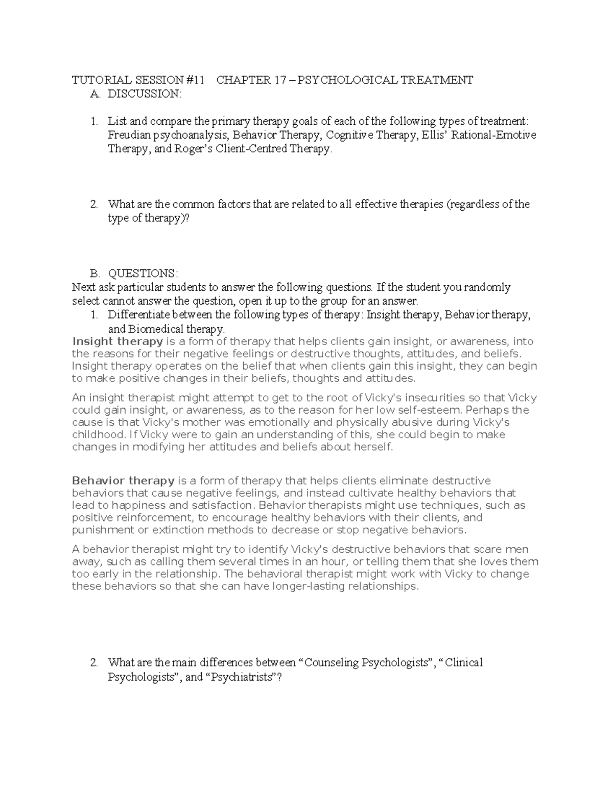 Tutorial Session 11 - TUTORIAL SESSION #11 CHAPTER 17 – PSYCHOLOGICAL ...