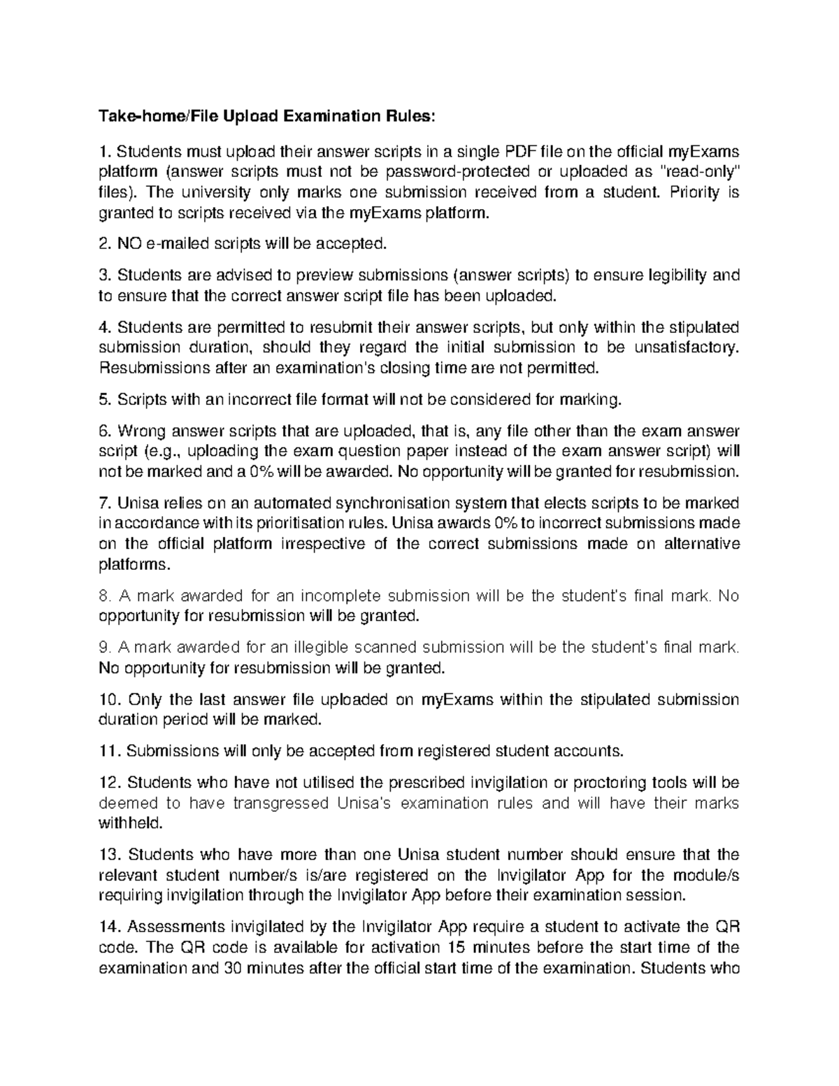 Online exam rules - 205 - Take-home/File Upload Examination Rules ...