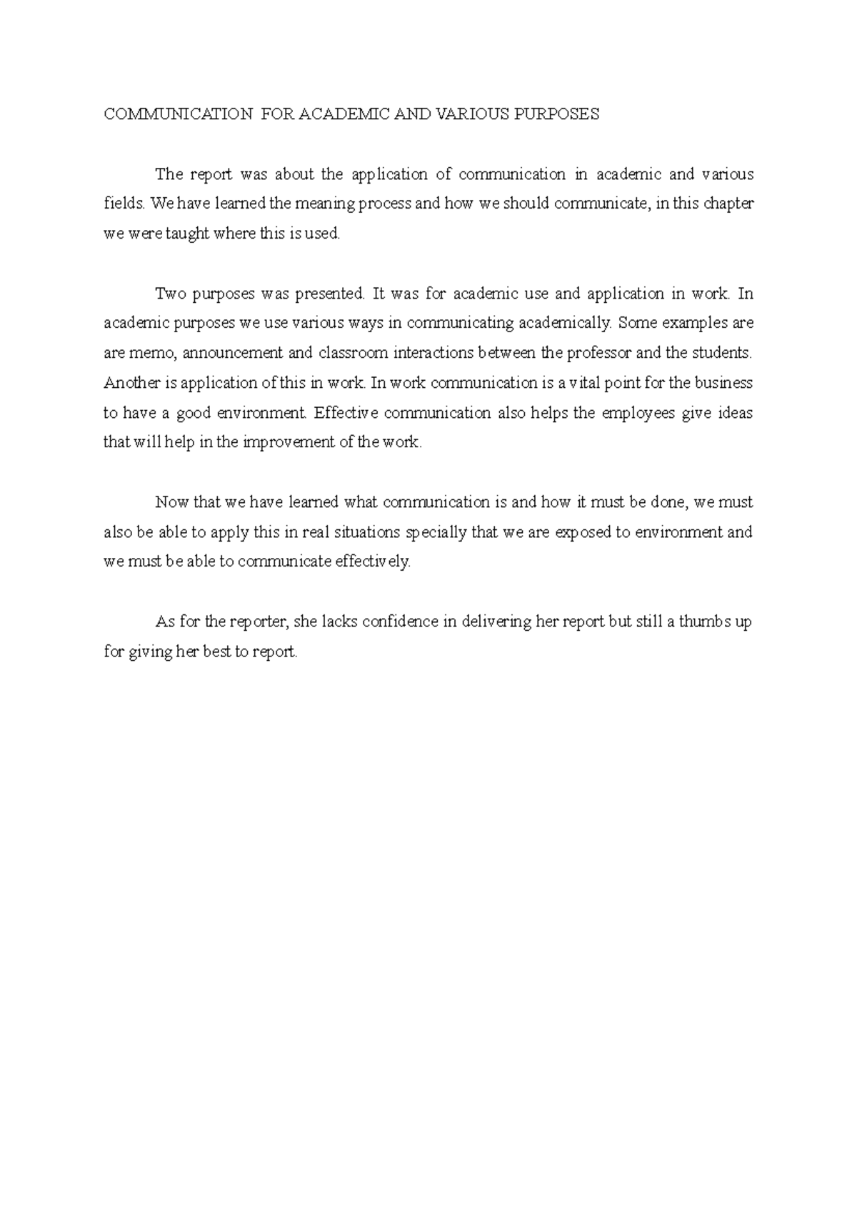 Communication FOR Academic AND Various Purposes - COMMUNICATION FOR ...