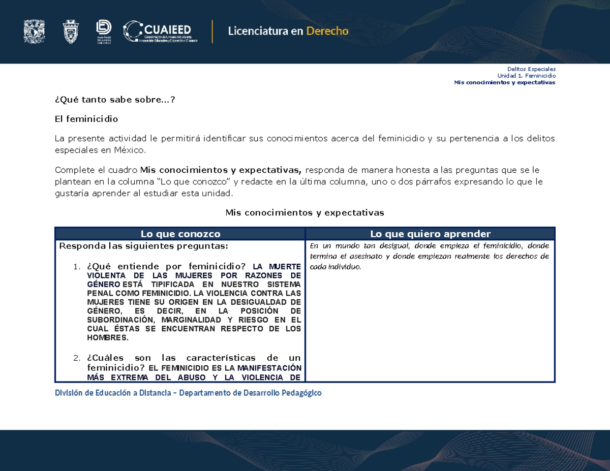 Cq u1 - YYYY - Delitos Especiales Unidad 1. Feminicidio Mis ...