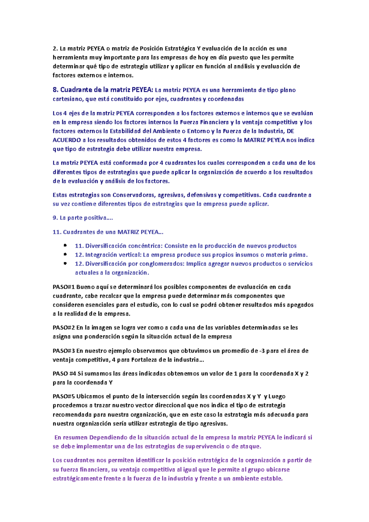 Resum Peyea - La matriz PEYEA o matriz de Posición Estratégica Y ...