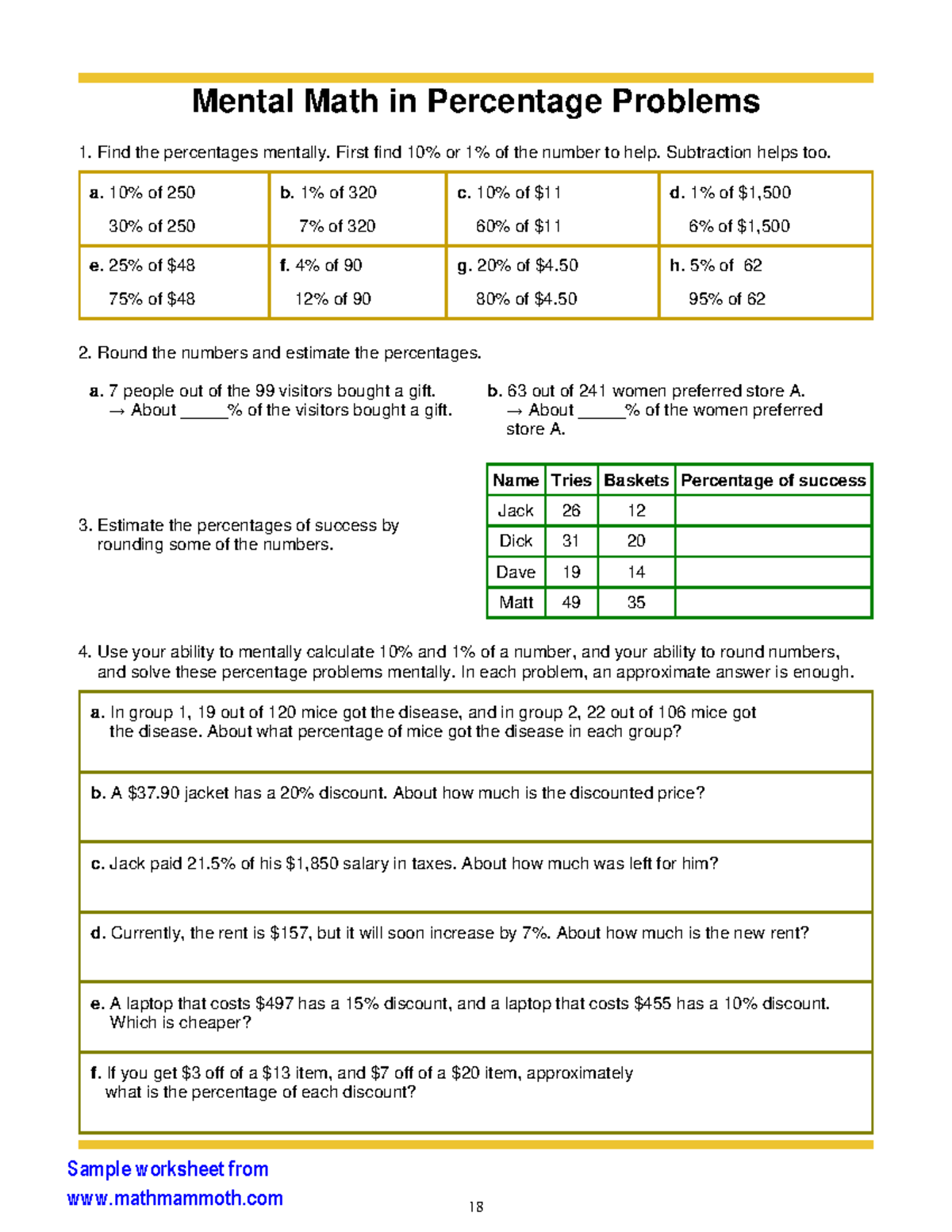 Math33 - aaaa - Mental Math in Percentage Problems Find the percentages ...